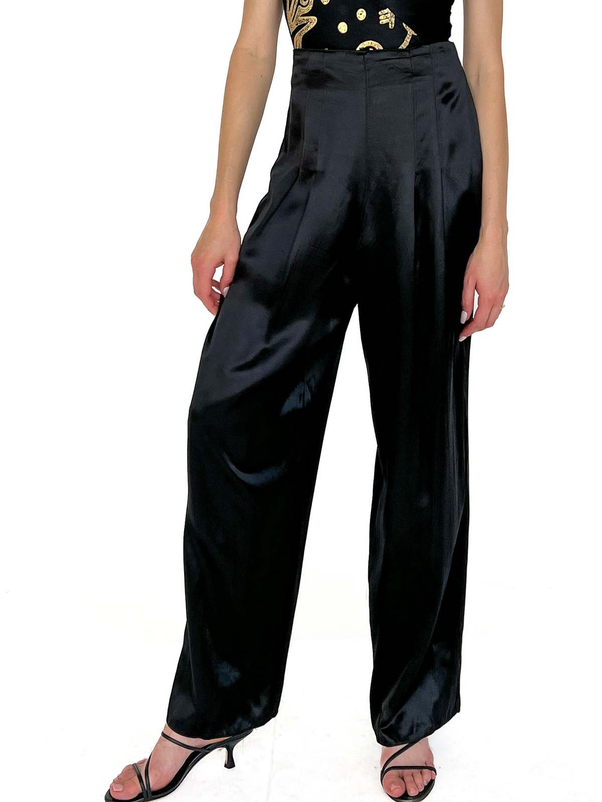 High Rise Satin Pants - Black | Garmentory
