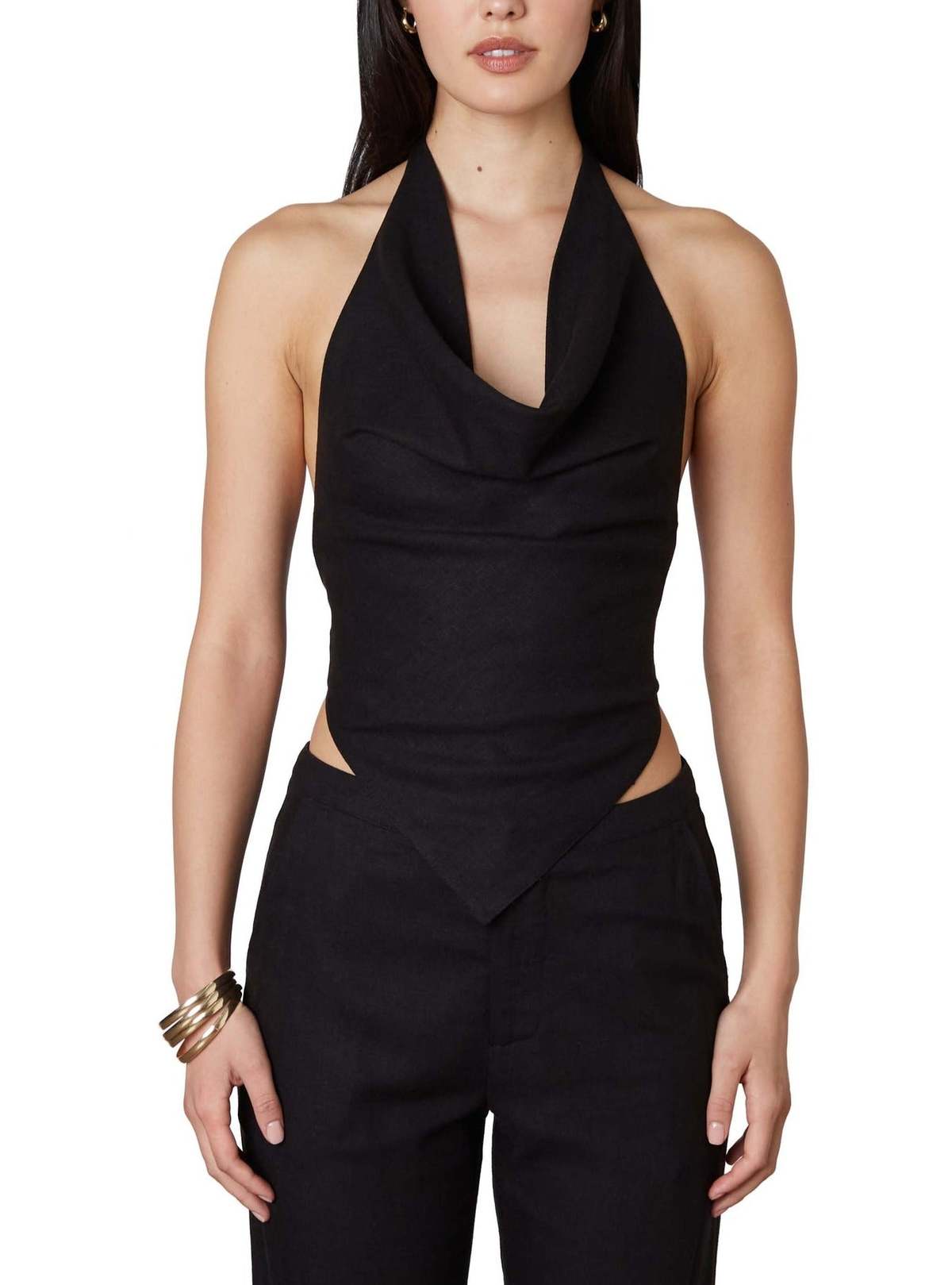NIA Linen Cowl Neck Halter top - Black | Garmentory