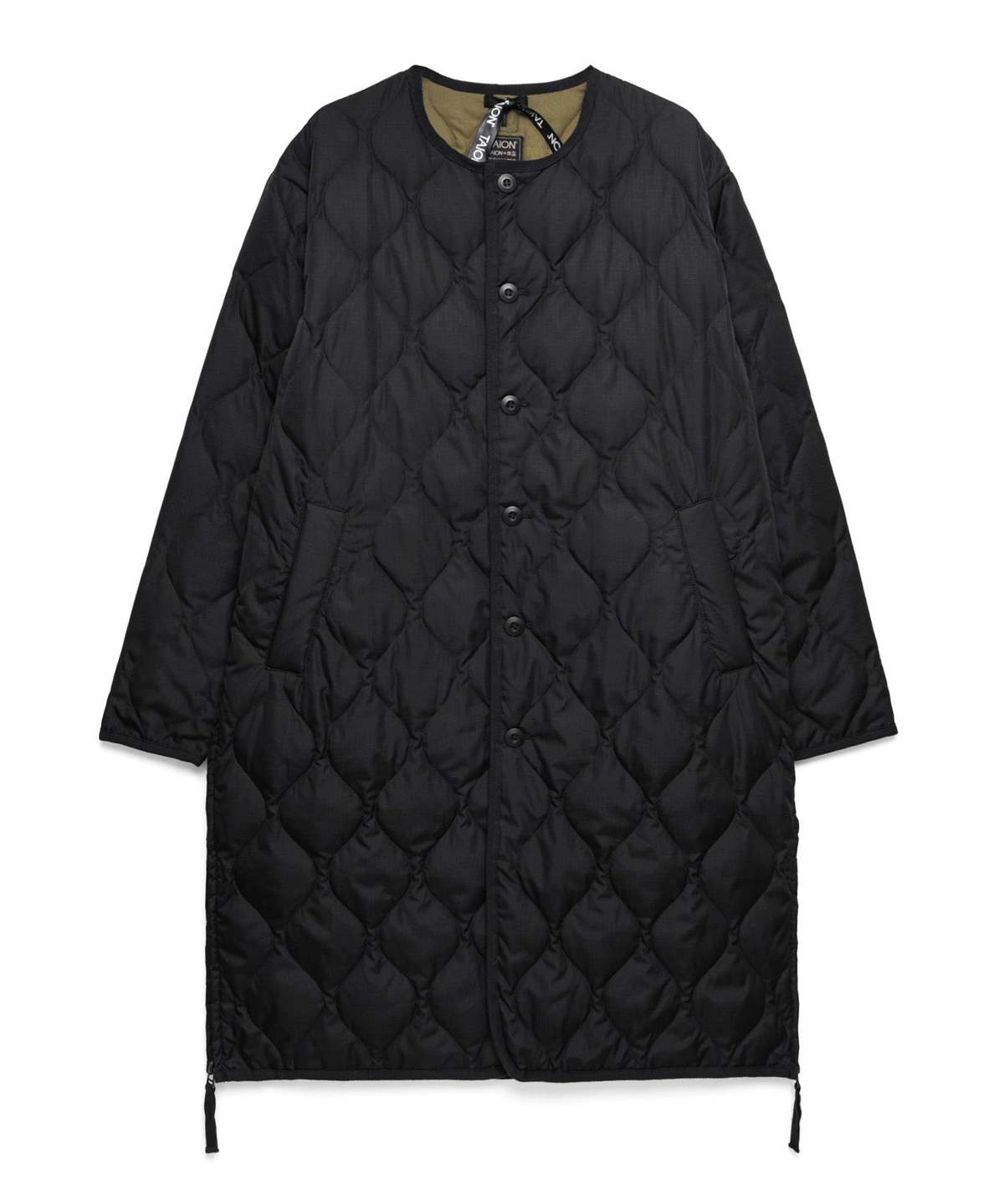 Taion Long Military Crew Neck Quilted Coat - Black | Garmentory