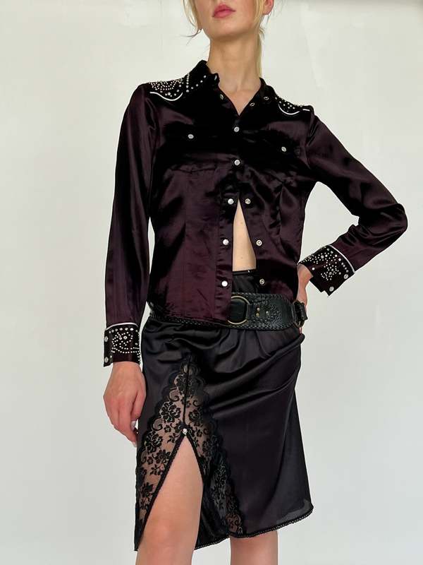 Western Studded Shirt - Chocolate | Garmentory