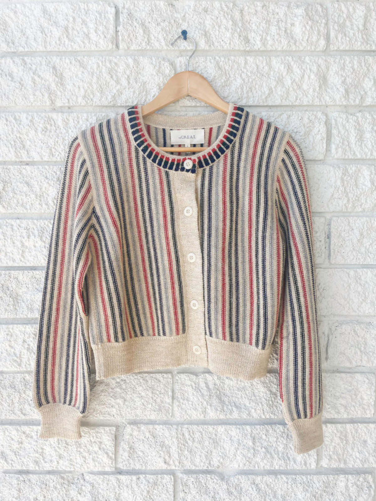 The Great. THE TINY CARDIGAN - CREAM TICKING STRIPE | Garmentory