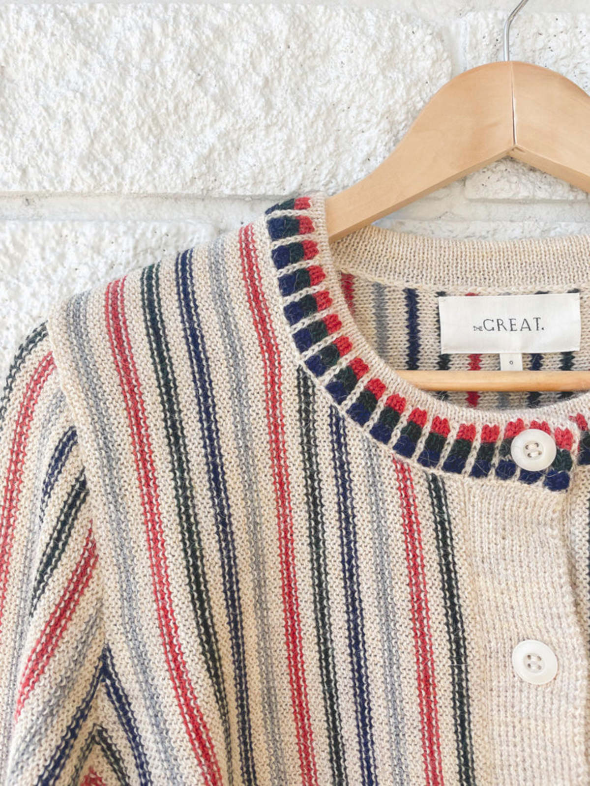 The Great. THE TINY CARDIGAN - CREAM TICKING STRIPE | Garmentory