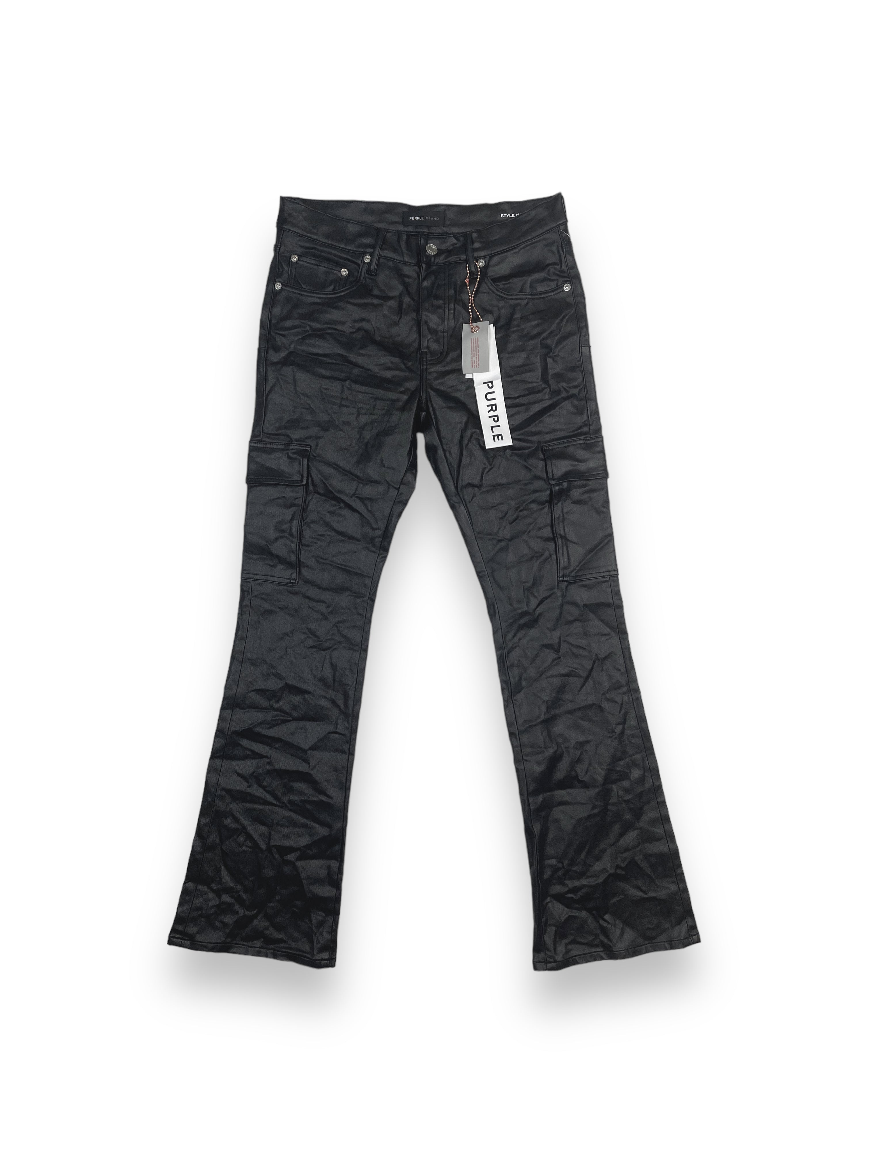 PURPLE P004 PATENT FILM CARGO FLARE - Black | Garmentory
