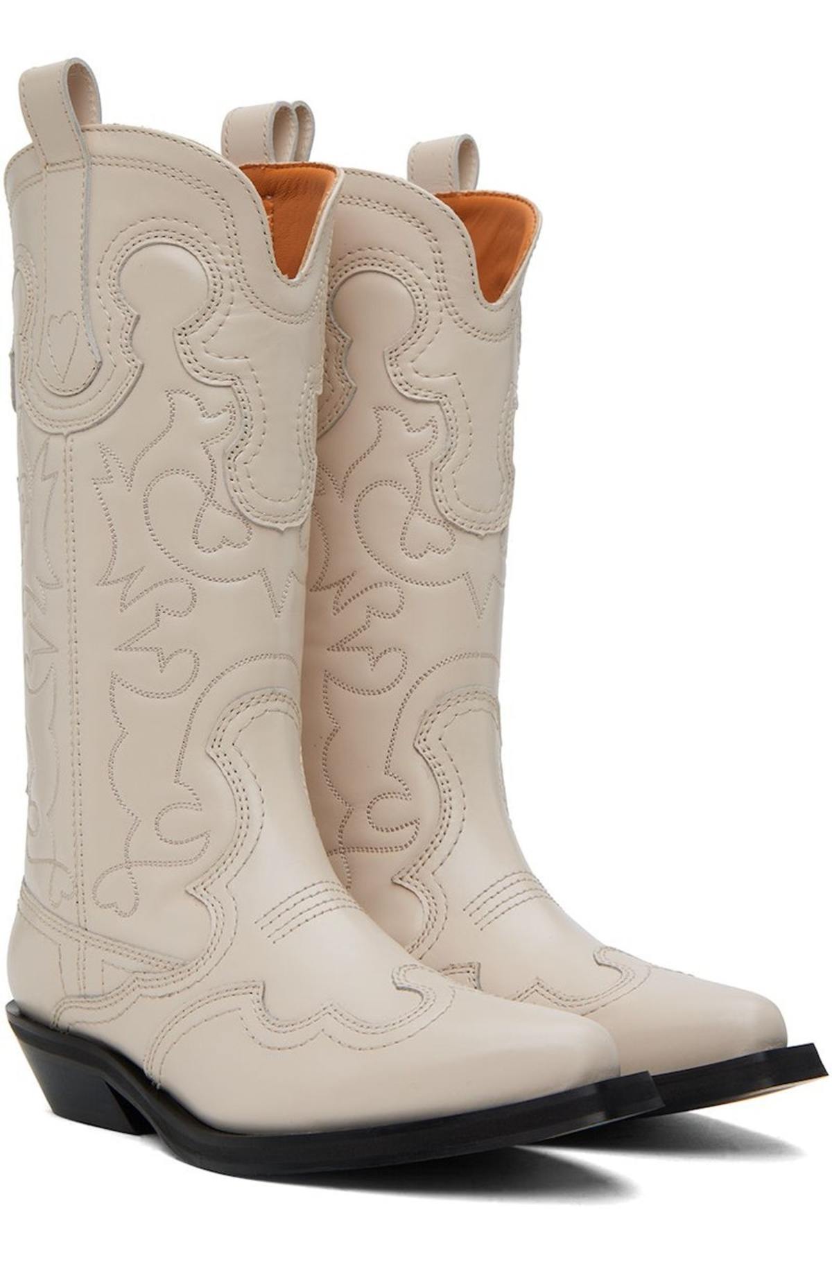Ganni Beige Western Boots - Egret | Garmentory