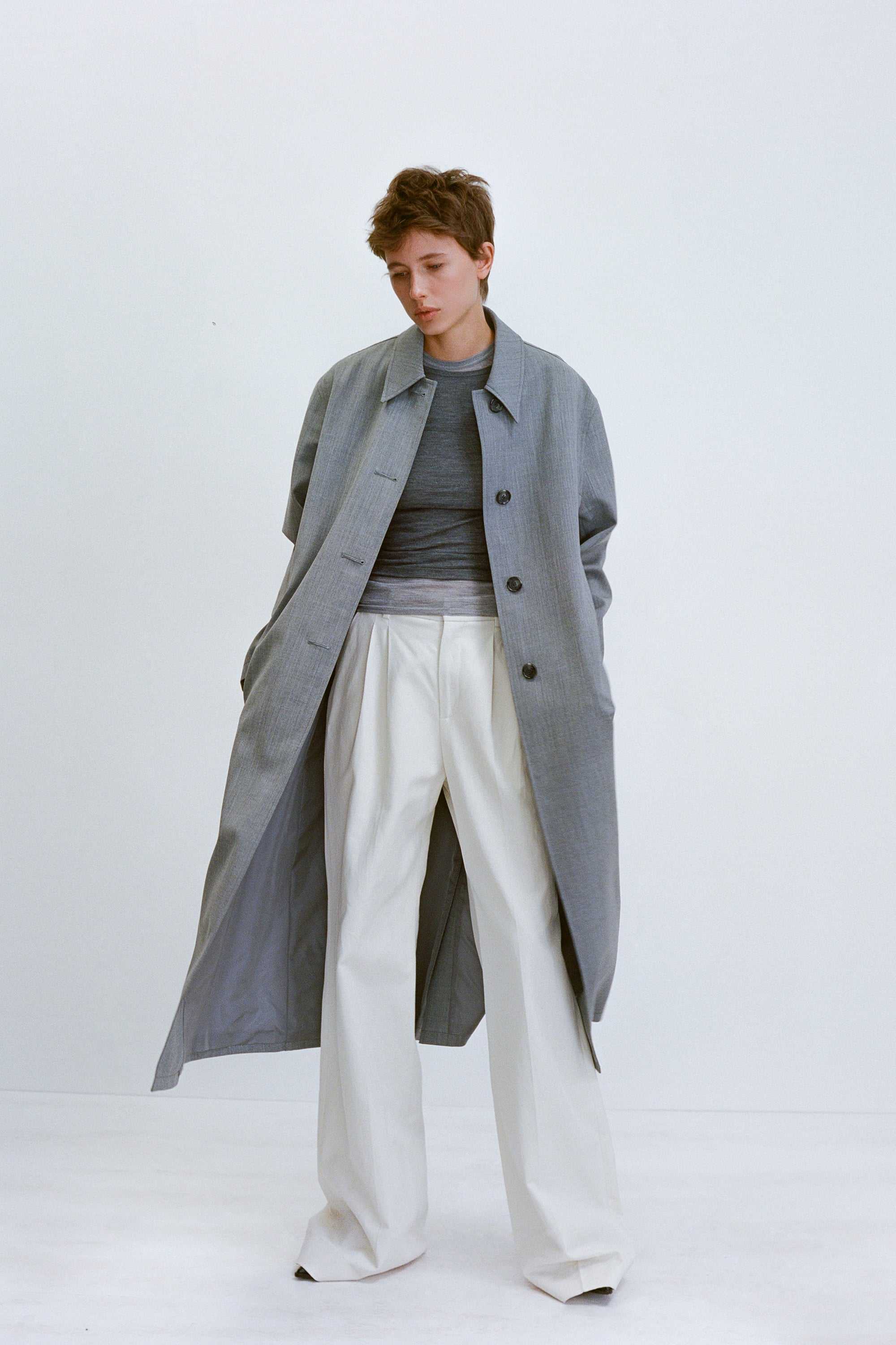 Nili Lotan Adrien Long Duster Coat - Light Grey | Garmentory