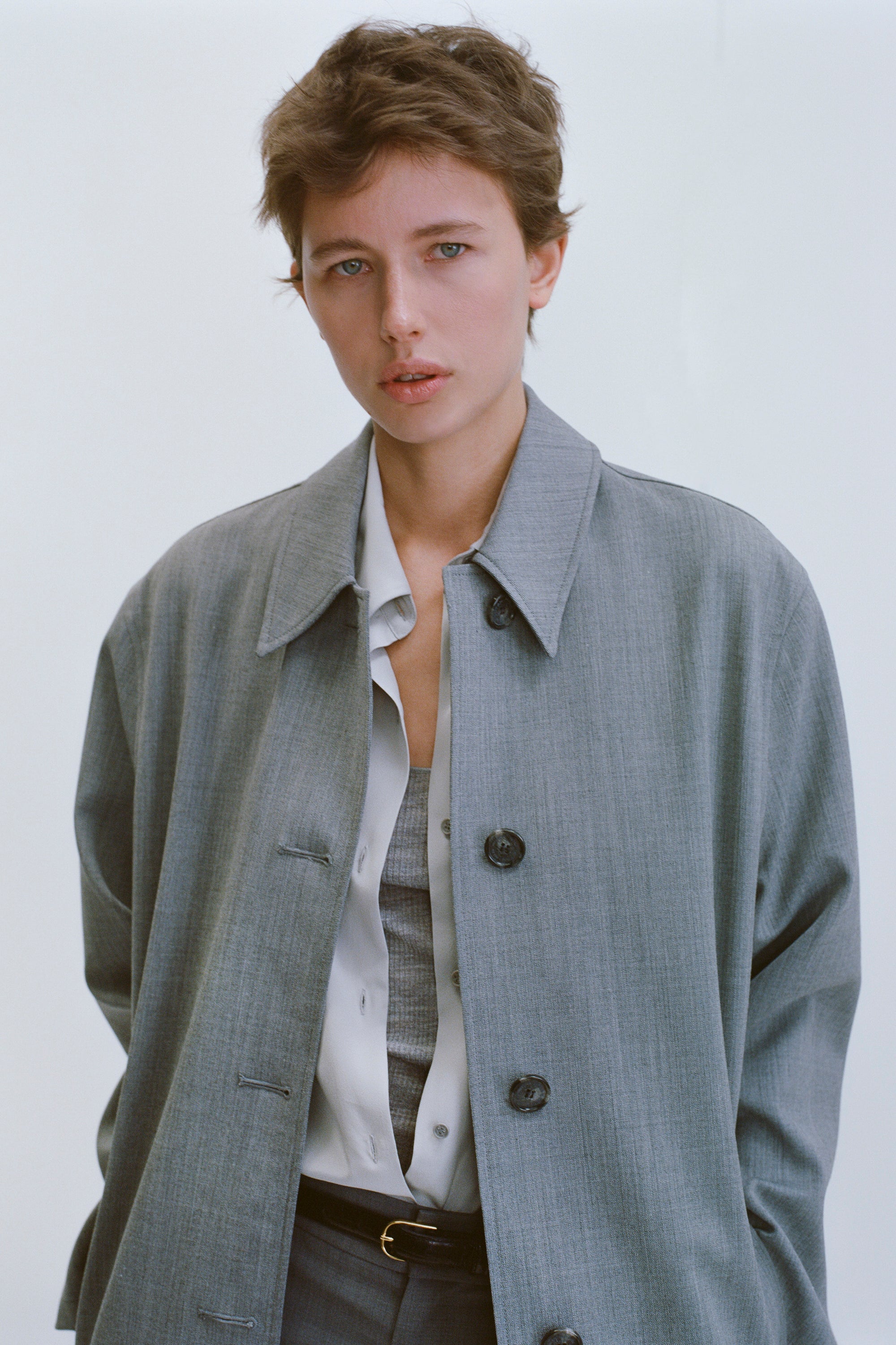 Nili Lotan Adrien Long Duster Coat - Light Grey | Garmentory