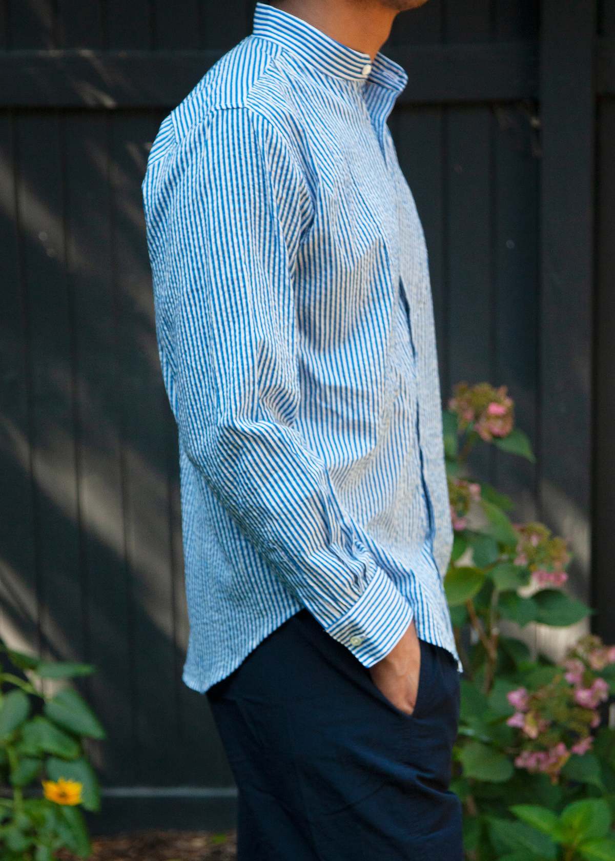 Steven Alan x Clare V The Tux Shirt - Blue/Cream Stripe | Garmentory