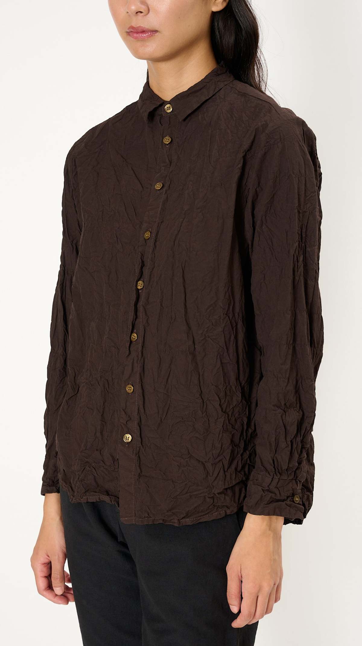 Pas de Calais Crinkle Finish Fitted Shirt - Brown | Garmentory