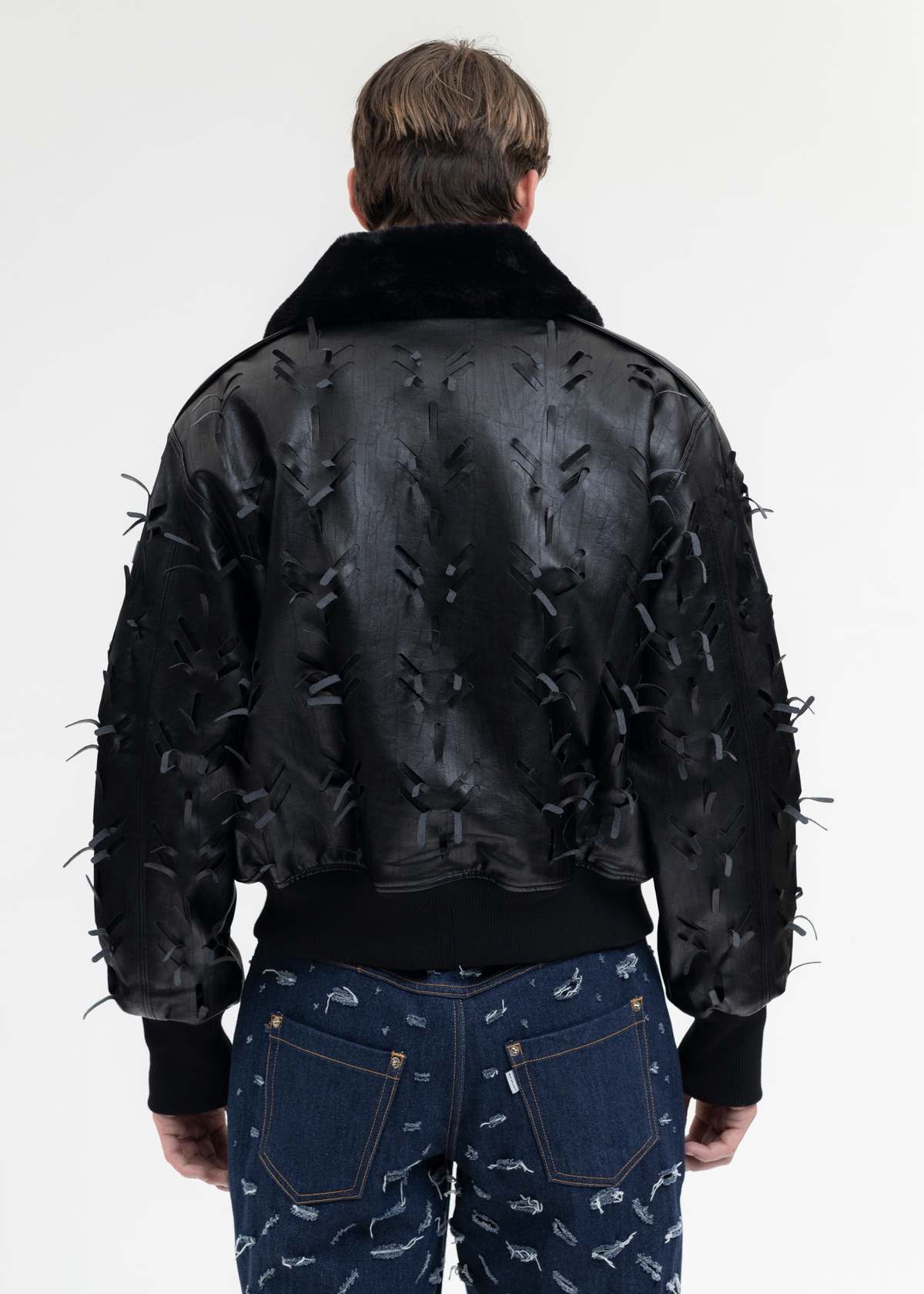 Juntae Kim Laser-slashed A-2 Flight Faux Leather Jacket - Black ...