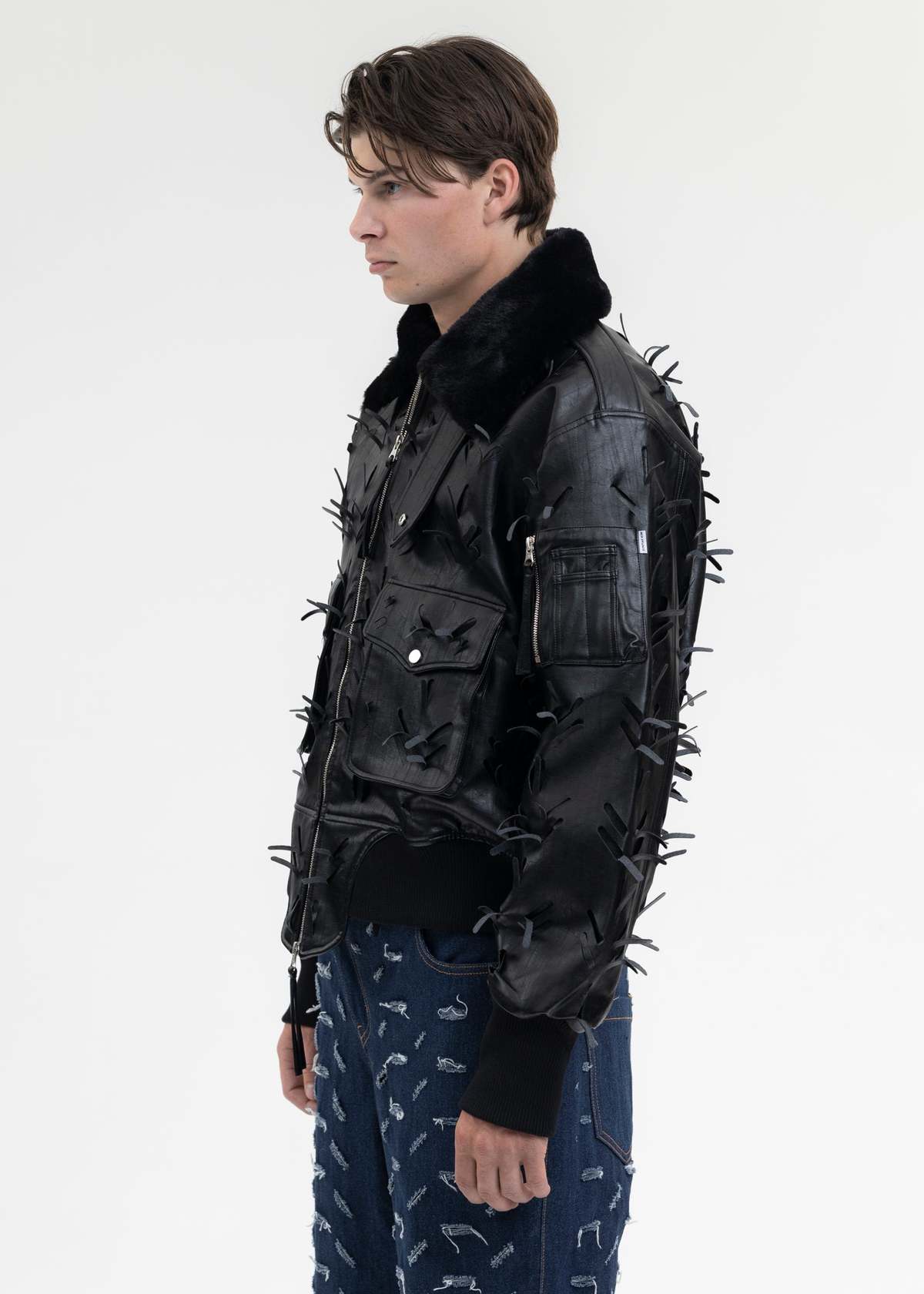Juntae Kim Laser-slashed A-2 Flight Faux Leather Jacket - Black ...