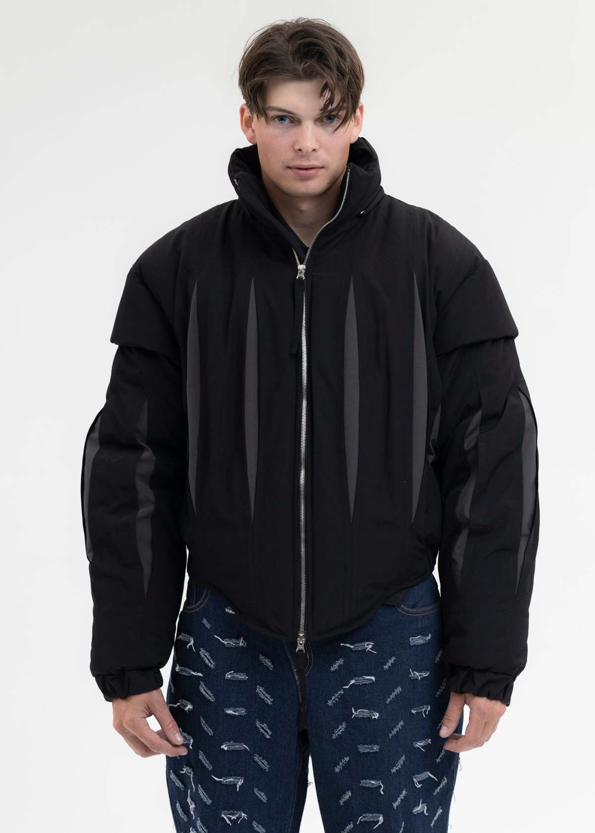 Juntae Kim Slashed Doublet Puffer Jacket - Black | Garmentory