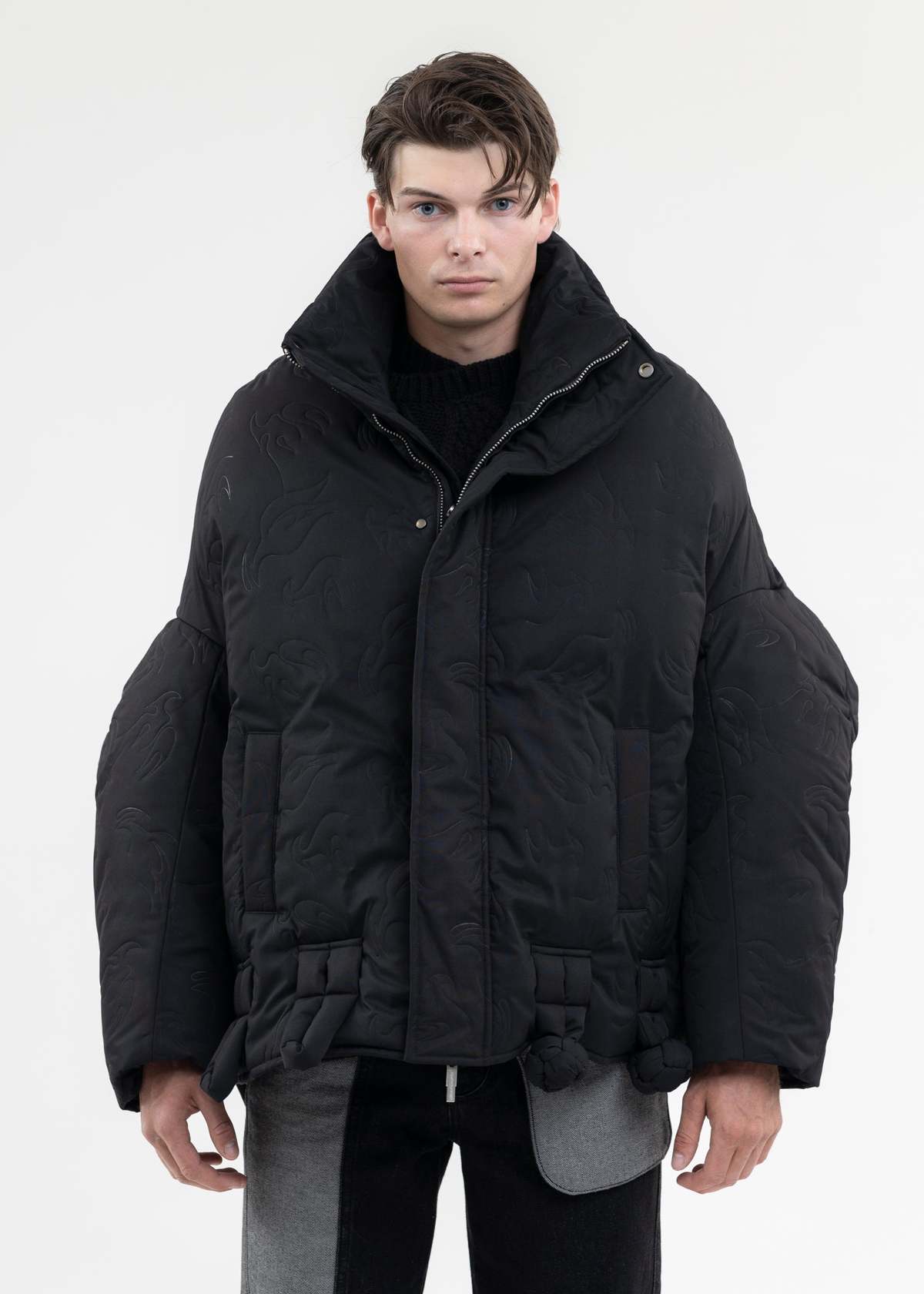 Feng Chen Wang Quilted Phoenix Upside Down Jacket - Black | Garmentory