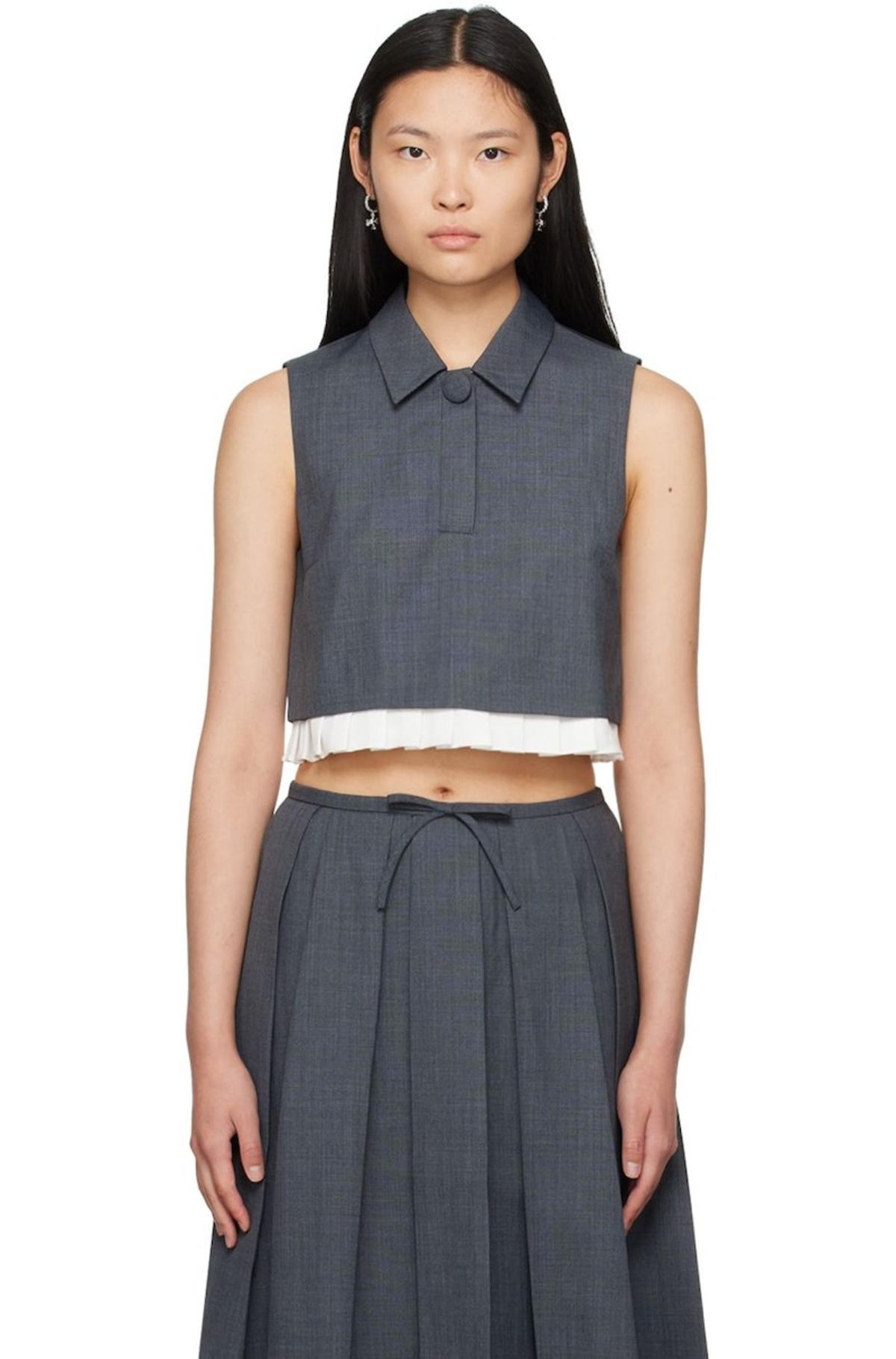 Shushu/Tong Gray Pleated Tank Top | Garmentory