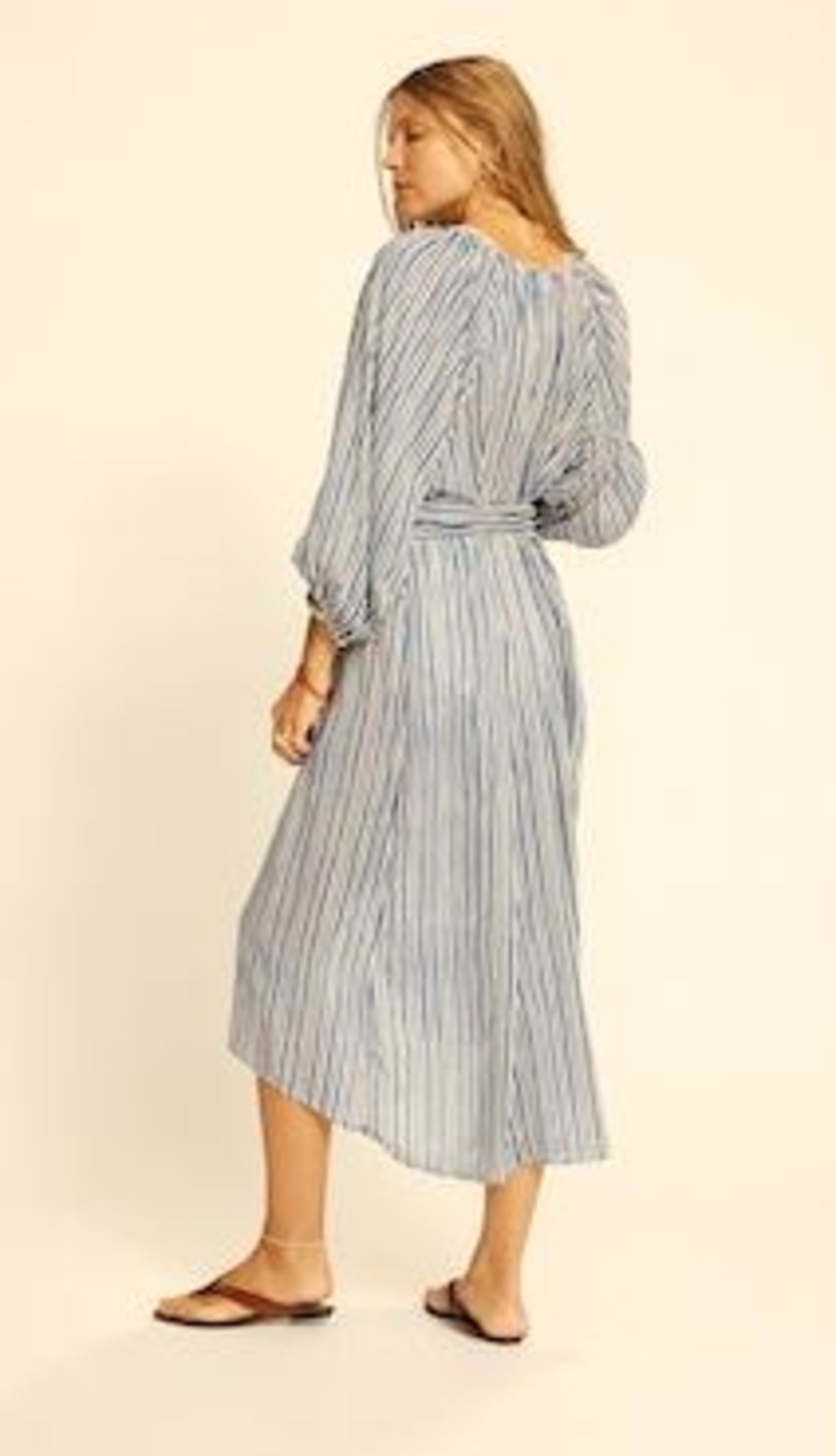 Natalie Martin Alex Midi Dress with Sash - Painted Stripe Deep Blue ...