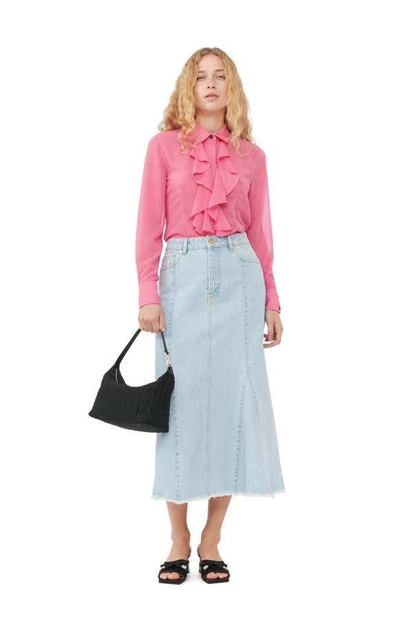 Ganni Chiffon Ruffle Shirt - Cone Flower | Garmentory