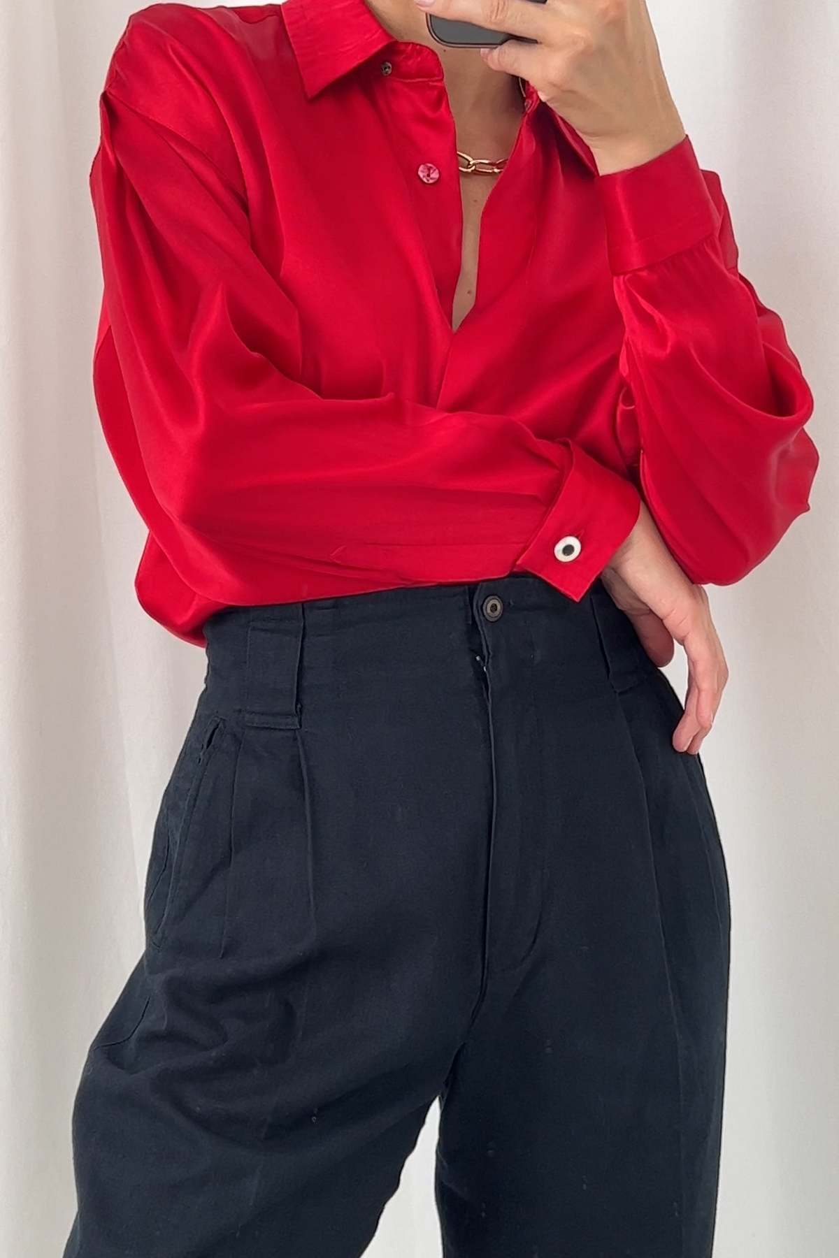 Vintage Silk Long Sleeve Blouse - Rouge | Garmentory