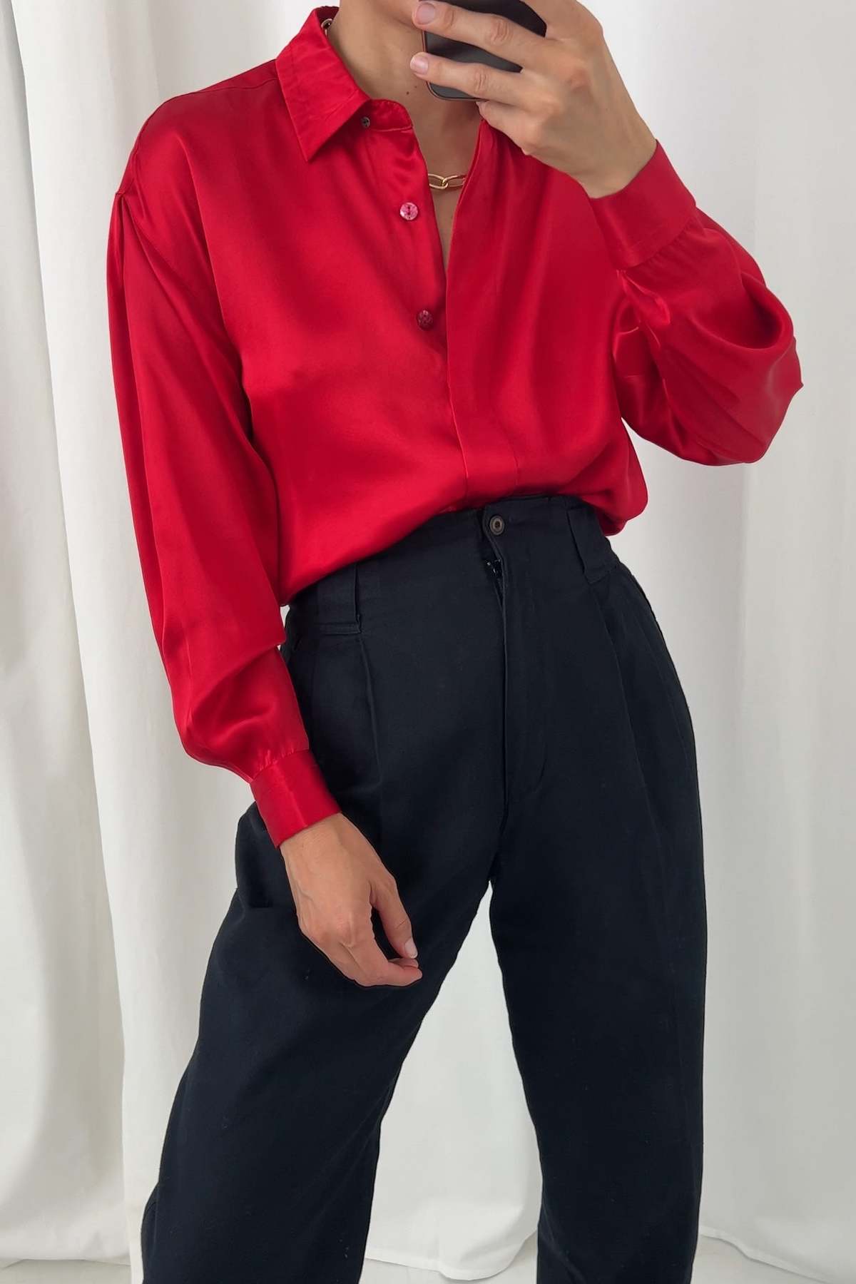 Vintage Silk Long Sleeve Blouse - Rouge | Garmentory