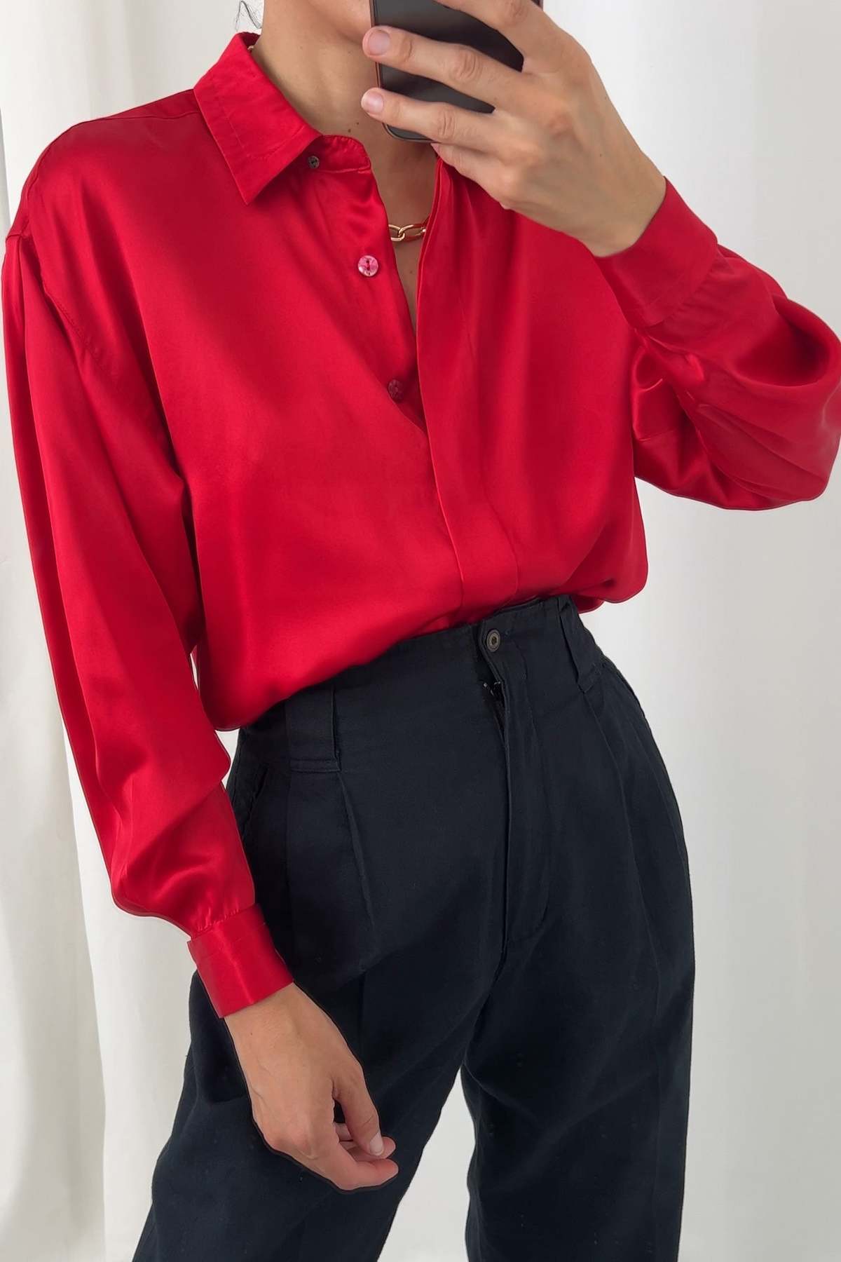 Vintage Silk Long Sleeve Blouse - Rouge | Garmentory