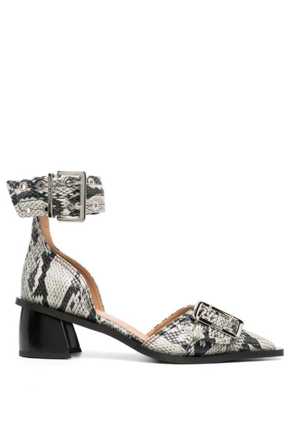 Ganni Chunky Buckle Open Cut Pump Snake - Sand | Garmentory