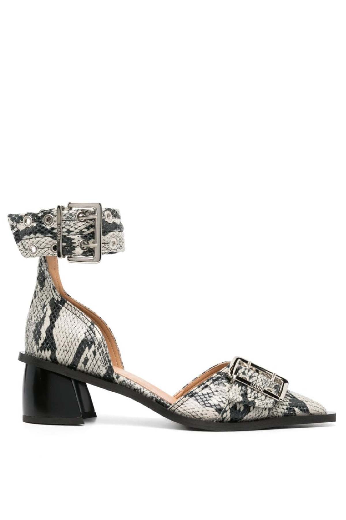 Ganni Chunky Buckle Open Cut Pump Snake - Sand | Garmentory