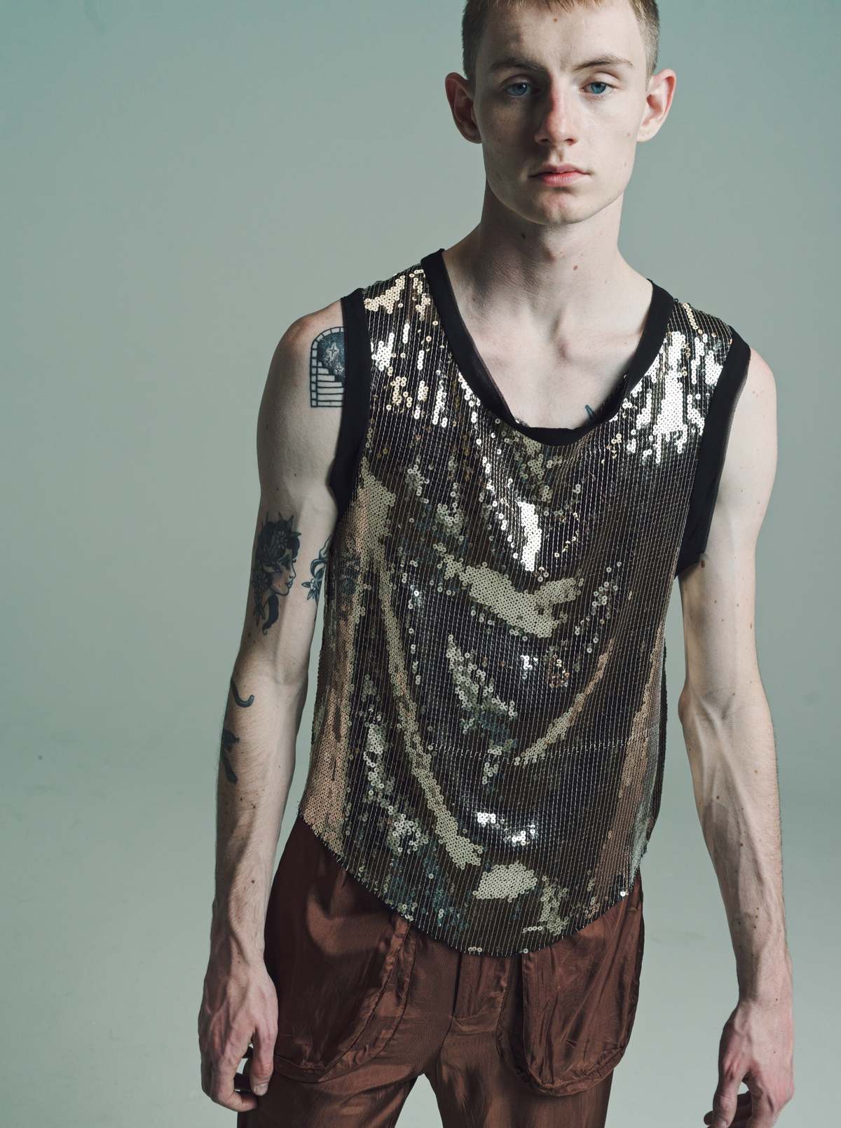 Edward Cuming Sequin And Chiffon Tank - Gold/Black | Garmentory