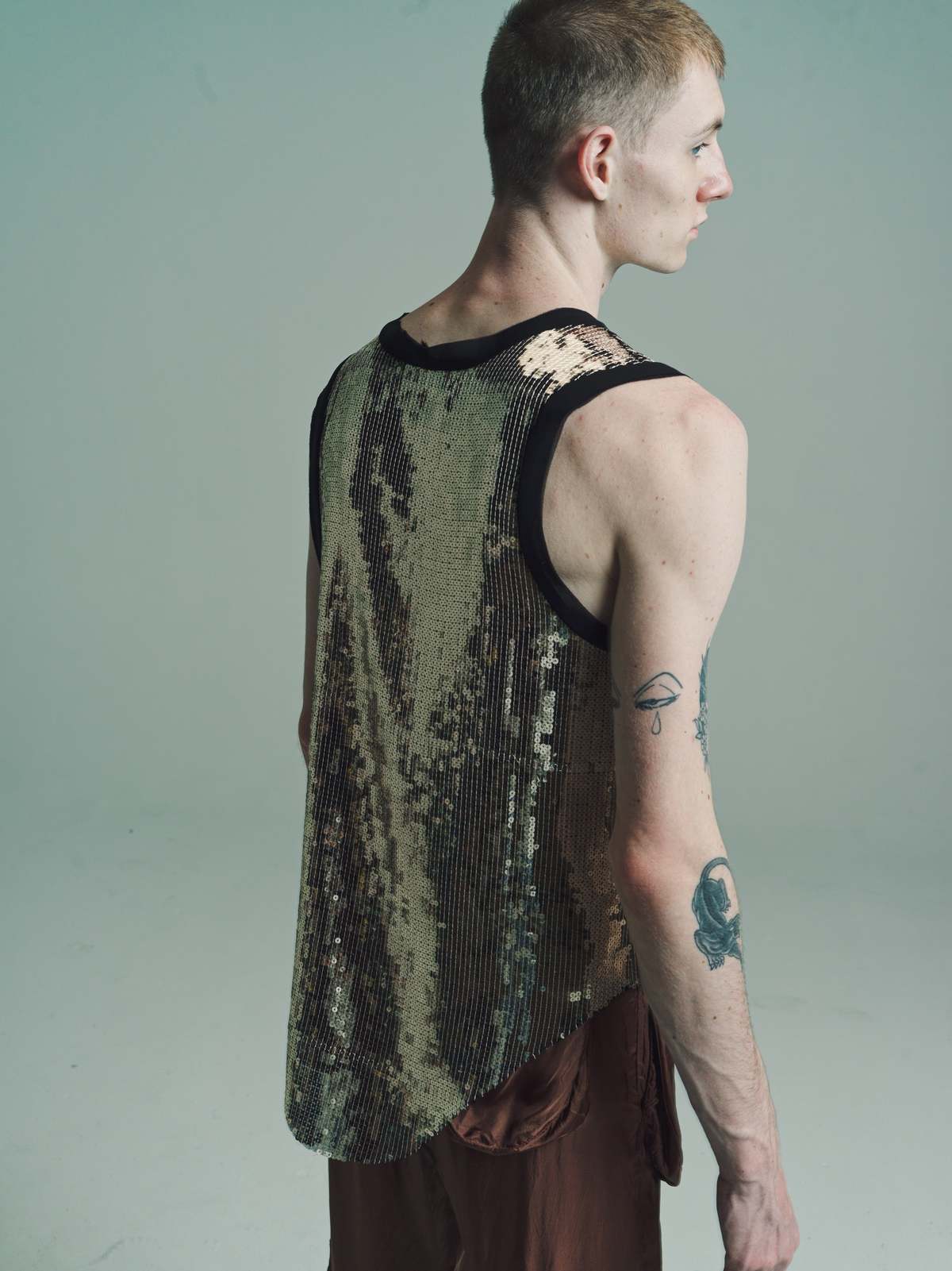Edward Cuming Sequin And Chiffon Tank - Gold/Black | Garmentory