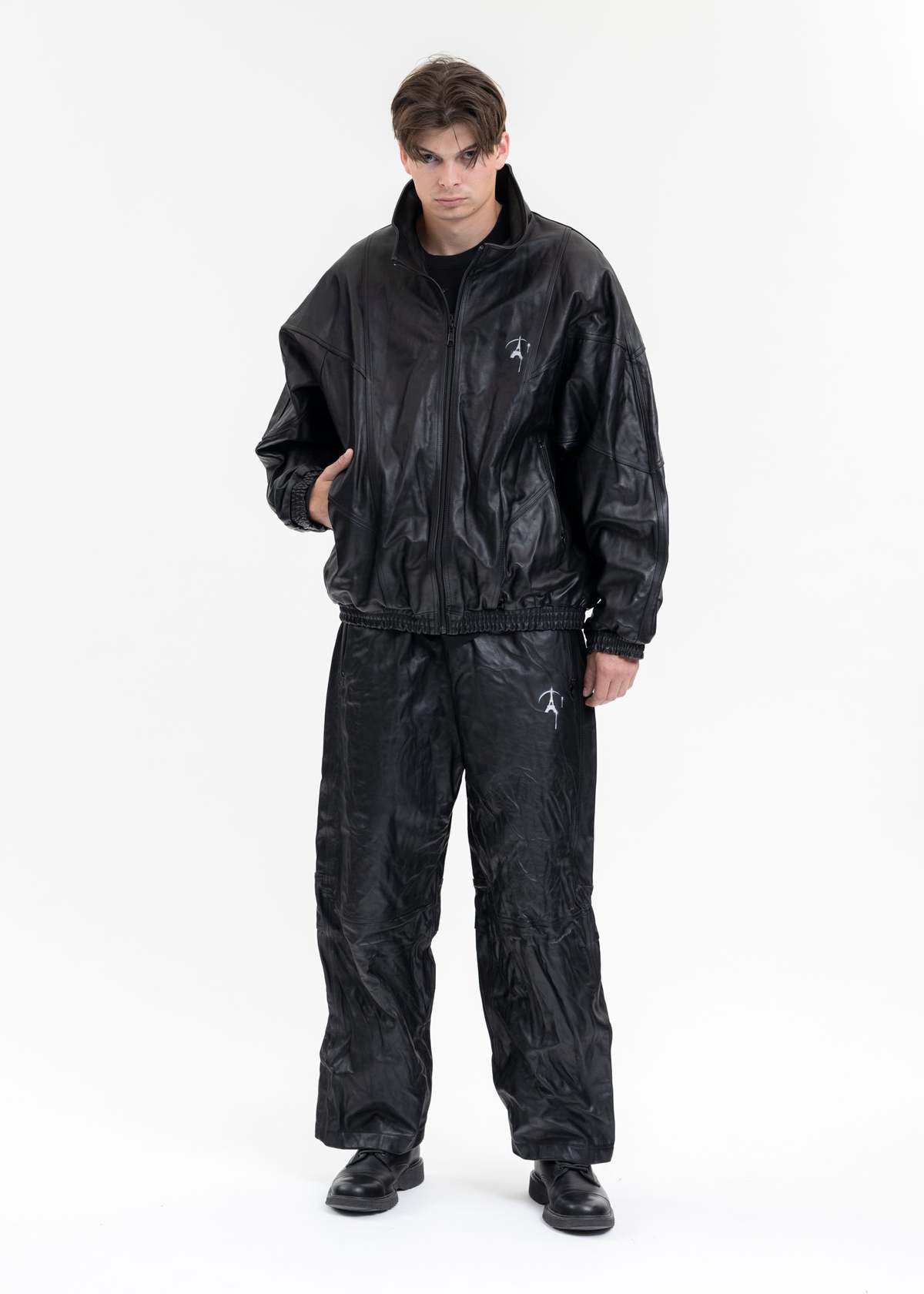 Doublet WRINKLE LEATHER TRACK JACKET - BLACK | Garmentory