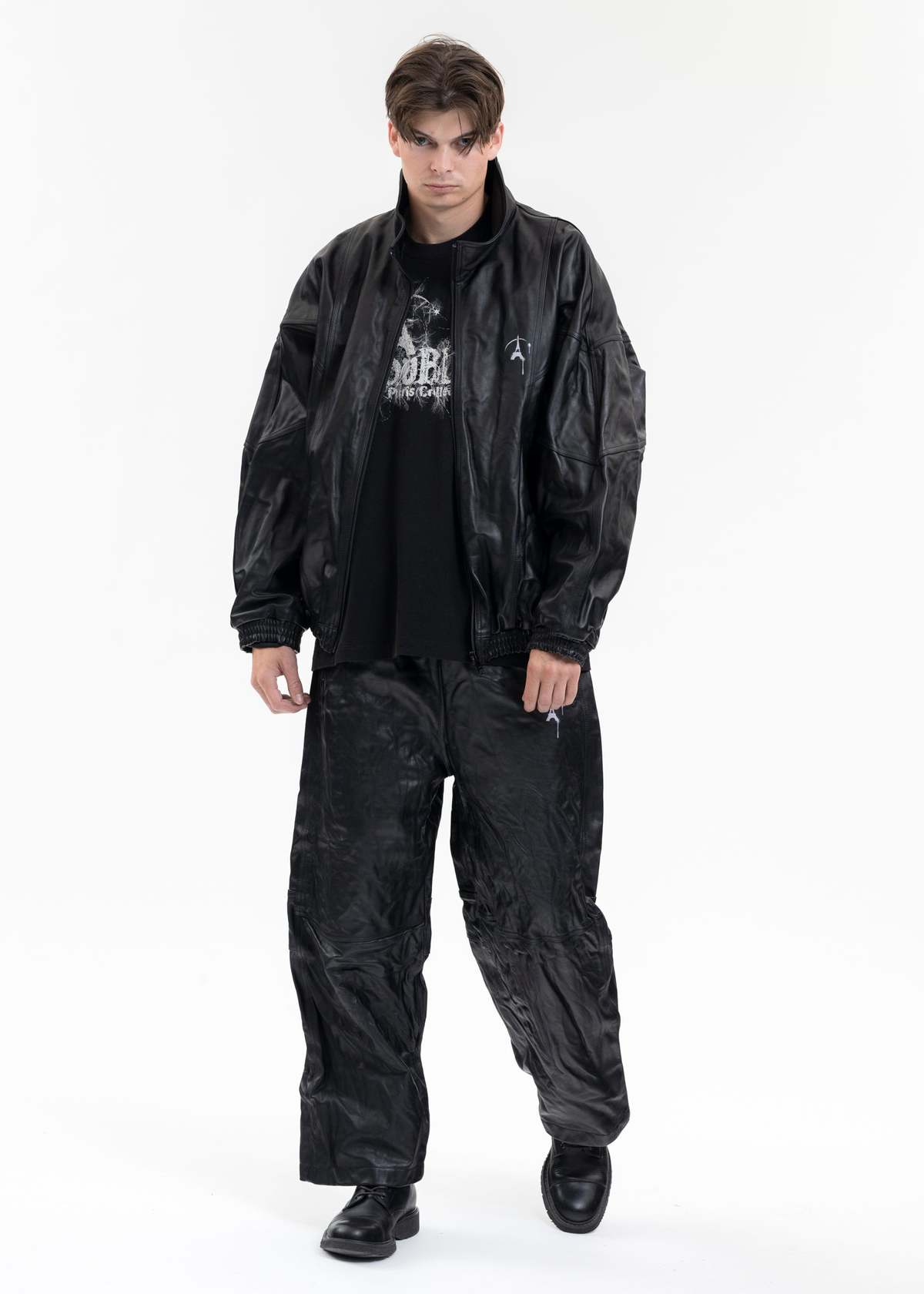 Doublet WRINKLE LEATHER TRACK JACKET - BLACK | Garmentory