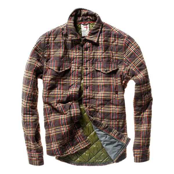 Relwen Quilted Flannel Shirt Jacket - Charcoal Brown Plaid | Garmentory