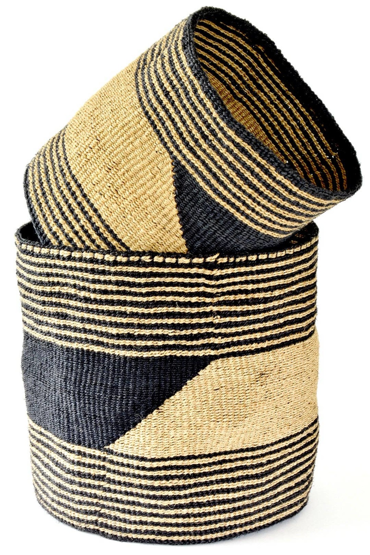 Swahili |AFRICAN MODERN Set of Two Large Black and Gold Sisal Bins ...