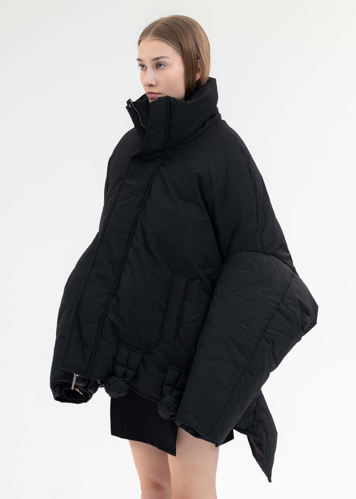 Feng Chen Wang UPSIDE DOWN JACKET IN QUILTED PHOENIX - BLACK | Garmentory