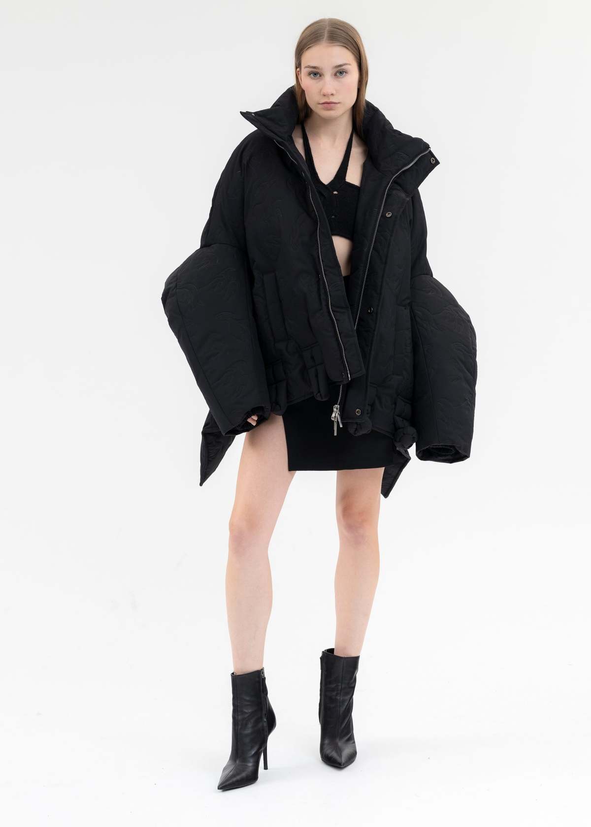 Feng Chen Wang UPSIDE DOWN JACKET IN QUILTED PHOENIX - BLACK | Garmentory