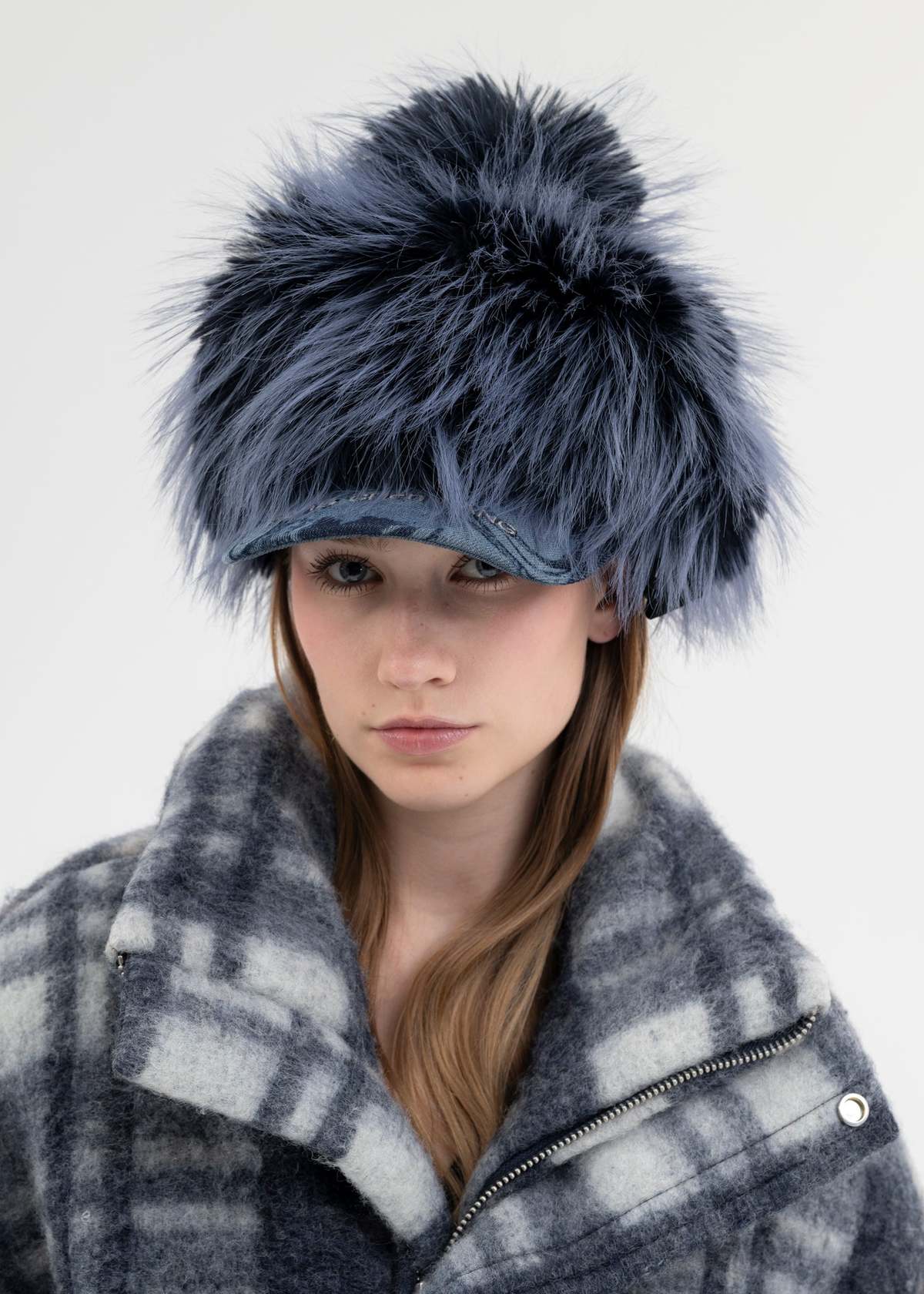Feng Chen Wang Faux Fur Phoenix Pattern Denim Octagonal Hat - Navy ...