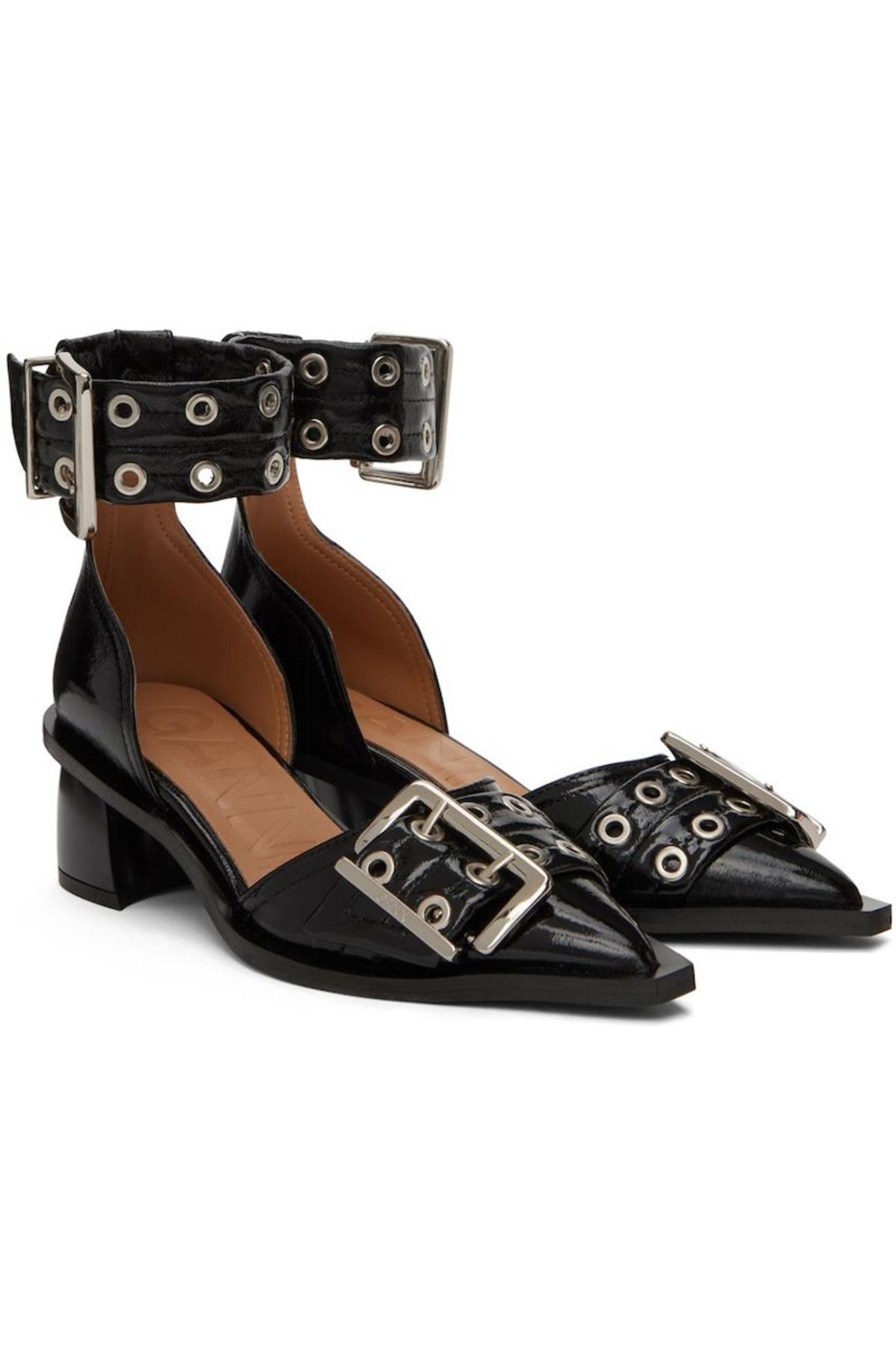 Ganni Chunky Buckle Heels - Black | Garmentory