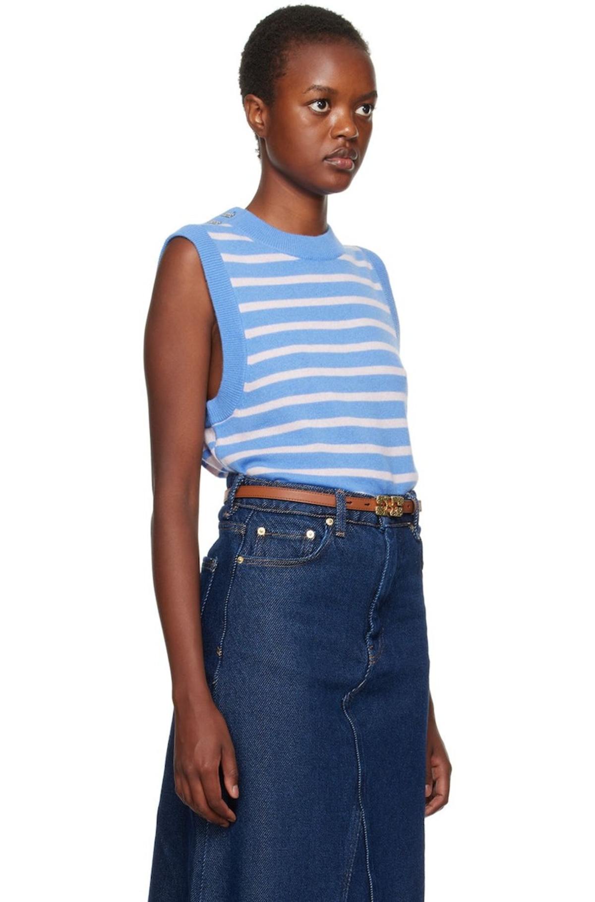 Ganni Striped Vest - Blue | Garmentory