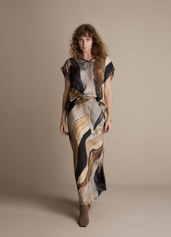 Mabel and Moss Summum Flowy Lines Midi Maxi Skirt - multi | Garmentory