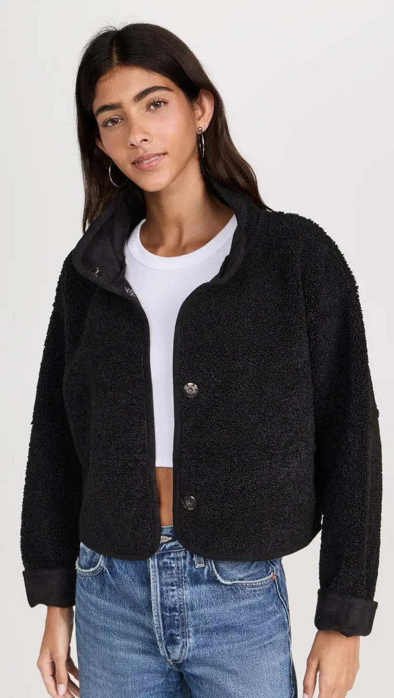 Velvet Kelly Short Sherpa Jacket - Sand/Black | Garmentory