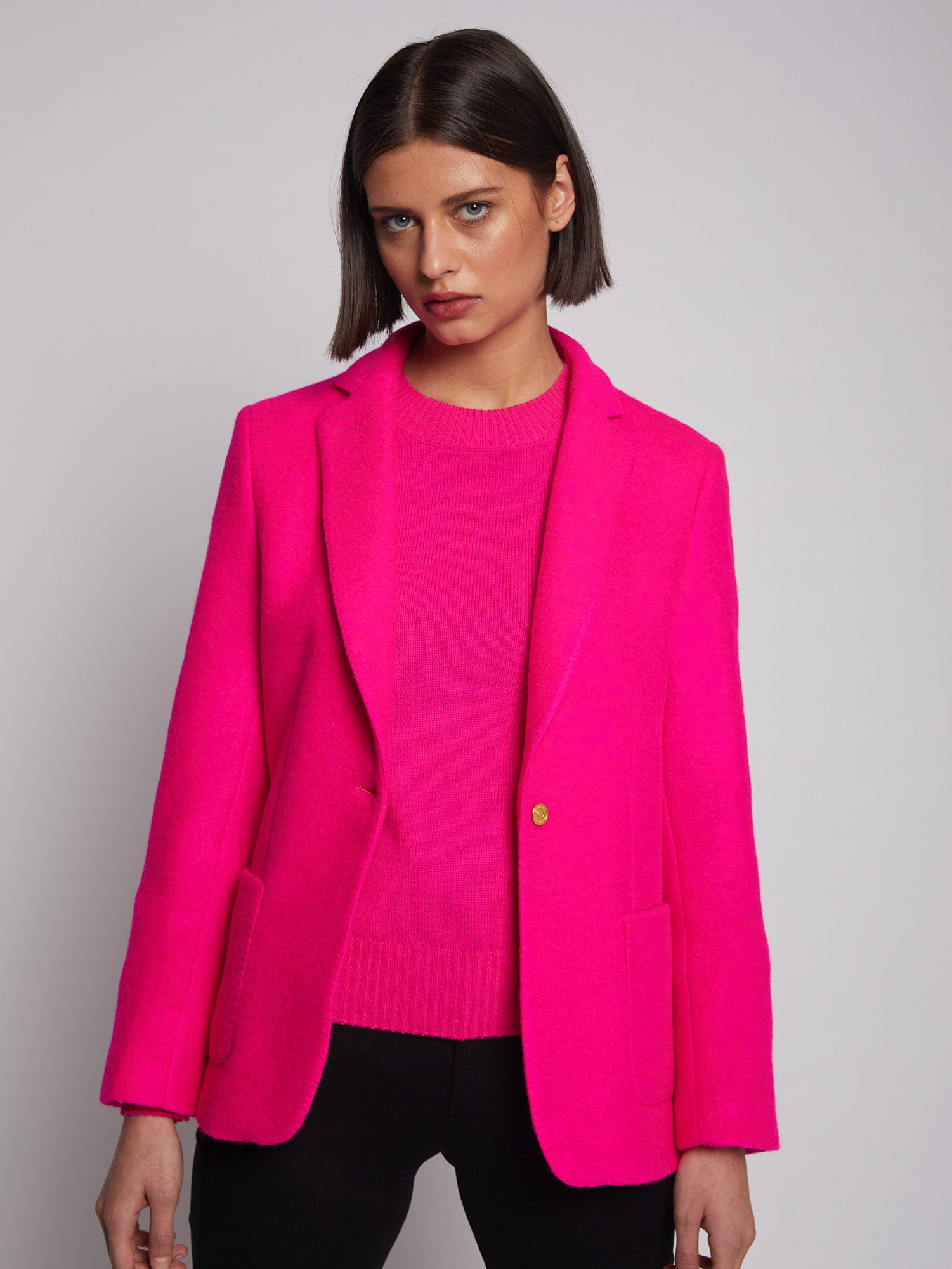 Vilagallo Harlow Pink Neon Wool Blend Jacket - Neon Pink | Garmentory