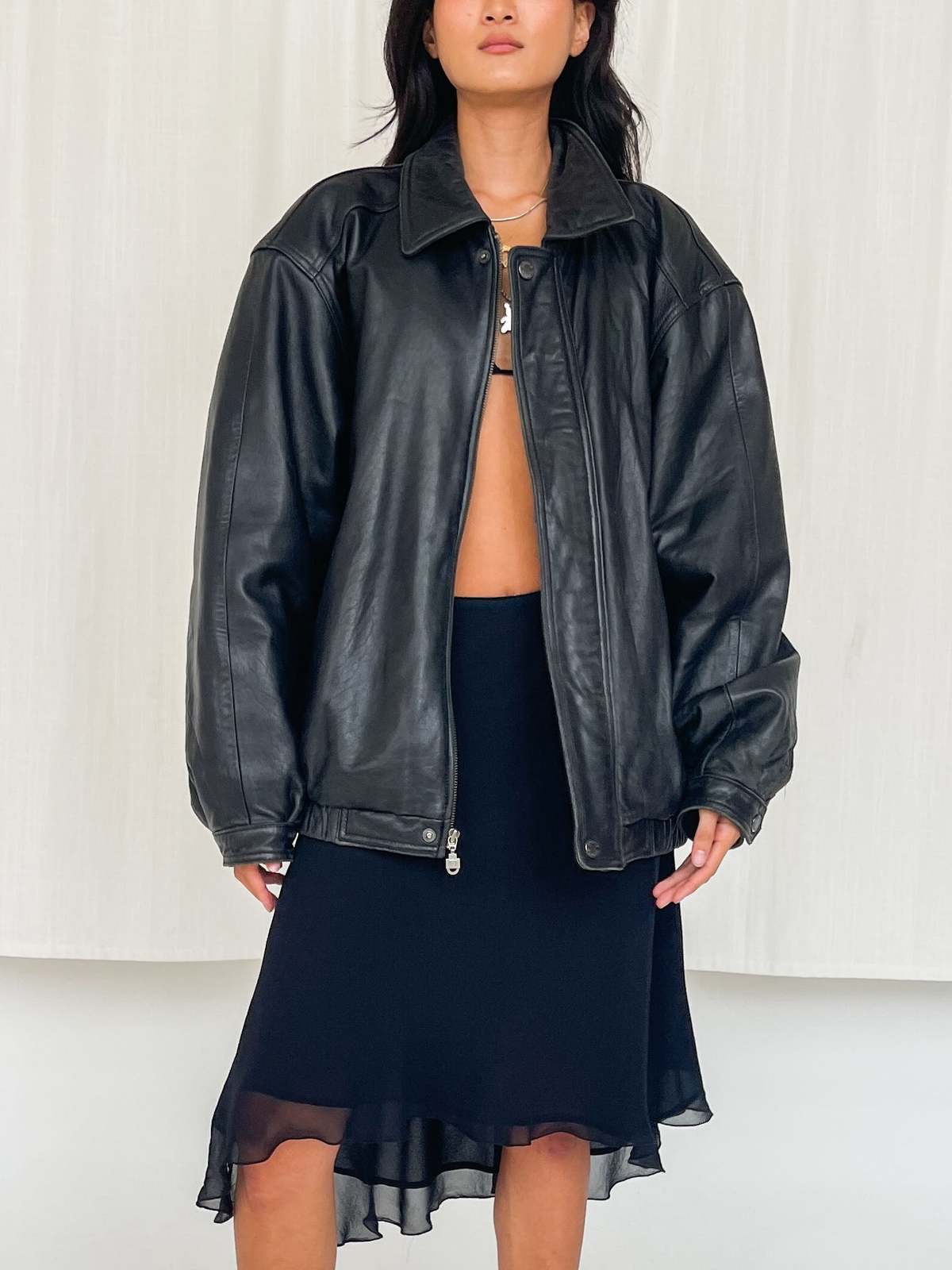Distressed Leather Bomber Jacket - Black | Garmentory