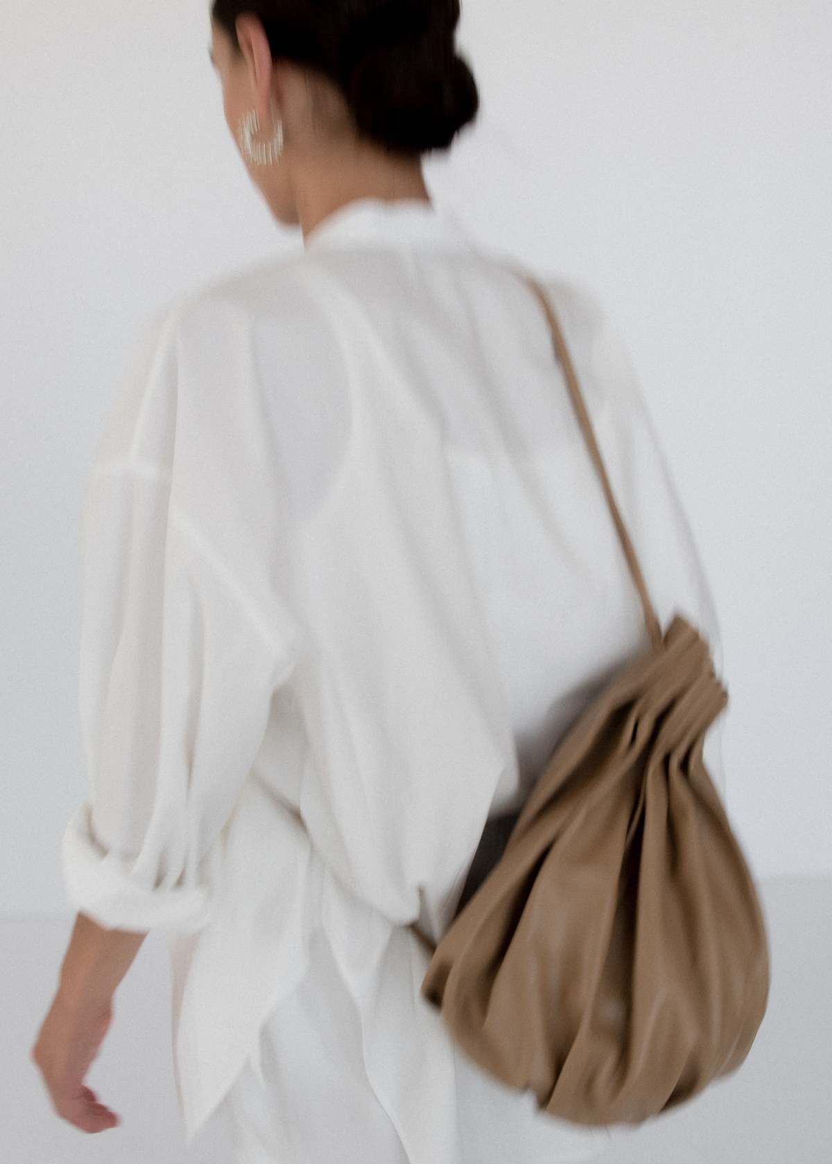 Modern Weaving Oversize Mock Collar Button Down - Off White Parchment Poplin | Garmentory