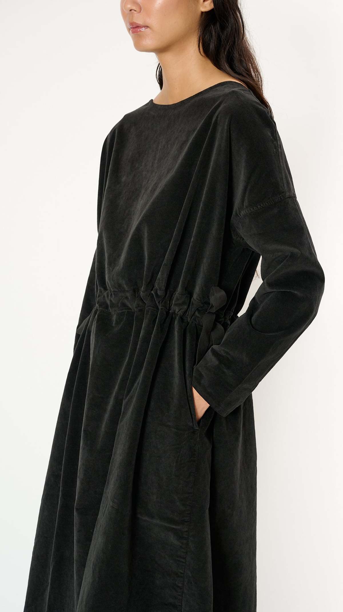 Album di Famiglia Velvet Boatneck Drawstring Dress - Slate | Garmentory