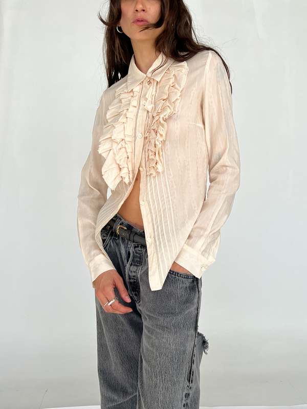Celine Ruffle Silk Blouse - Cream | Garmentory