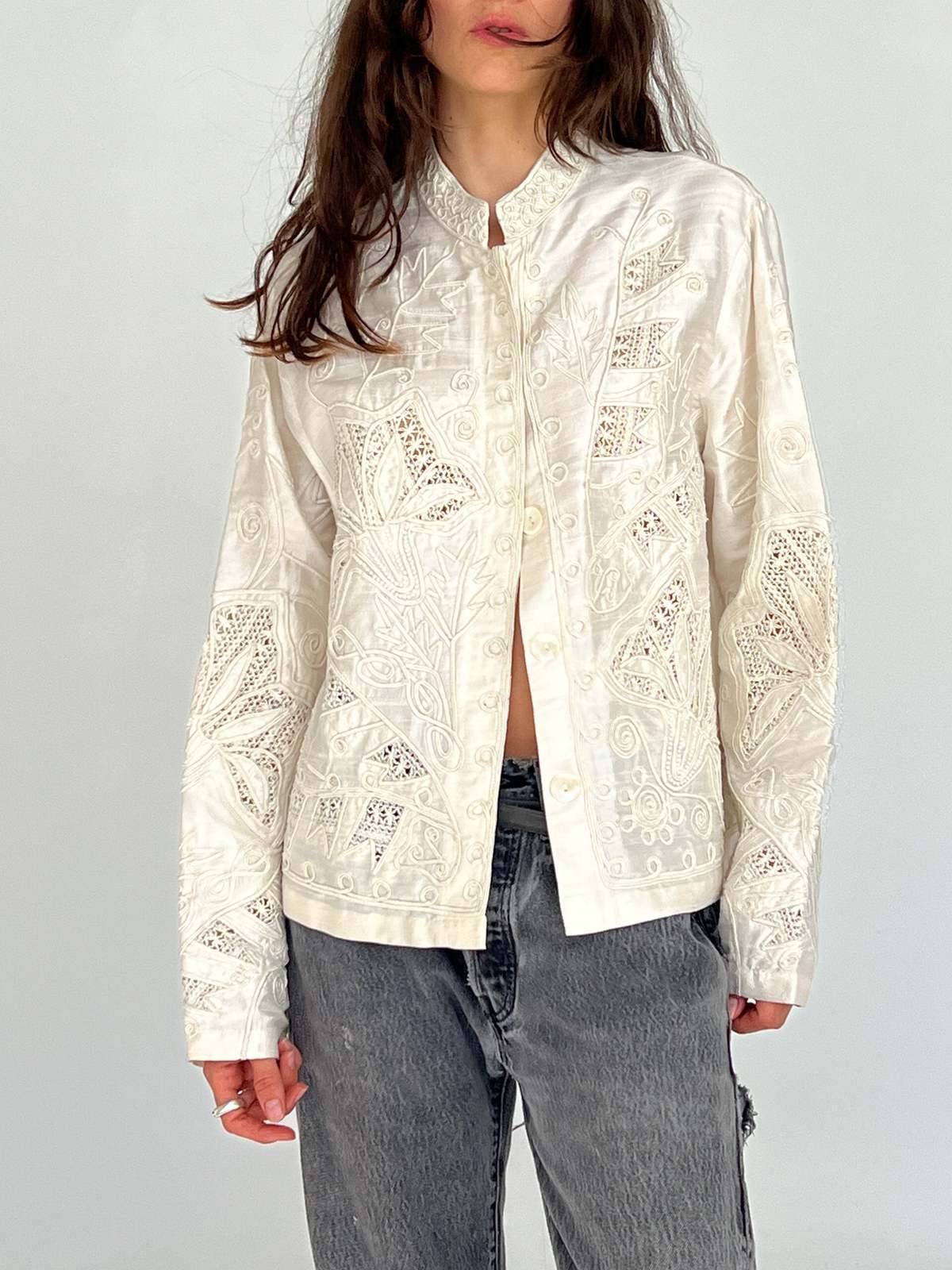 Silk Embroidered Jacket - White | Garmentory