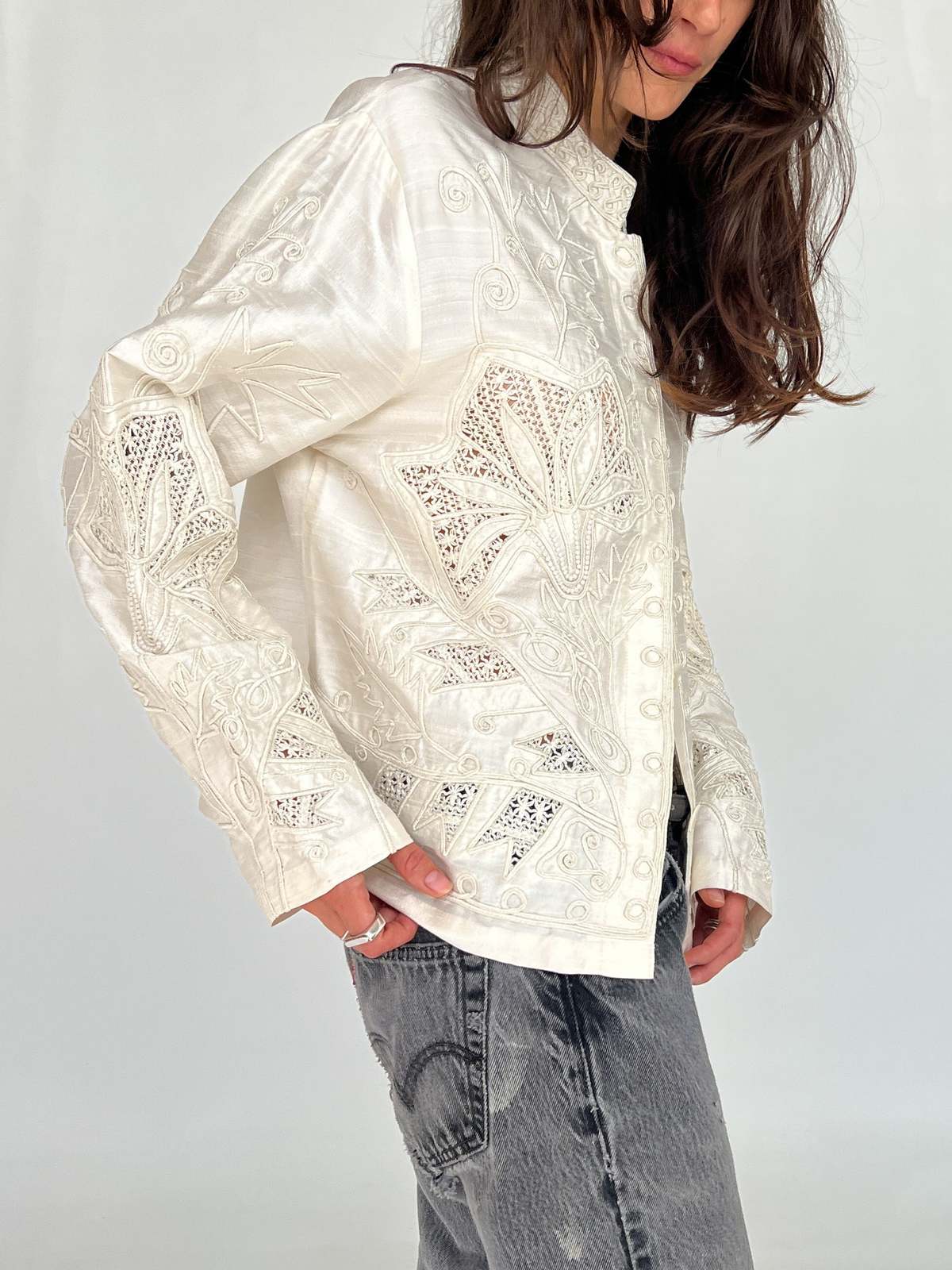 Silk Embroidered Jacket - White | Garmentory