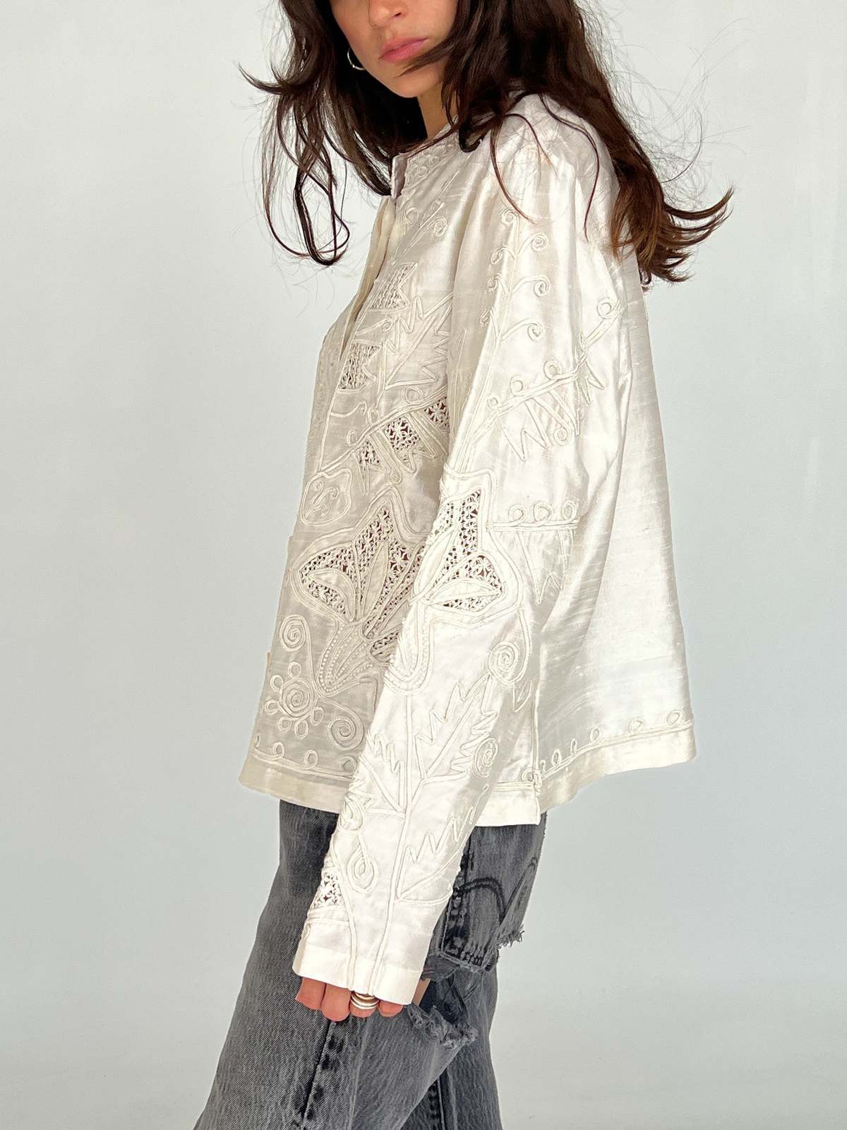 Silk Embroidered Jacket - White | Garmentory