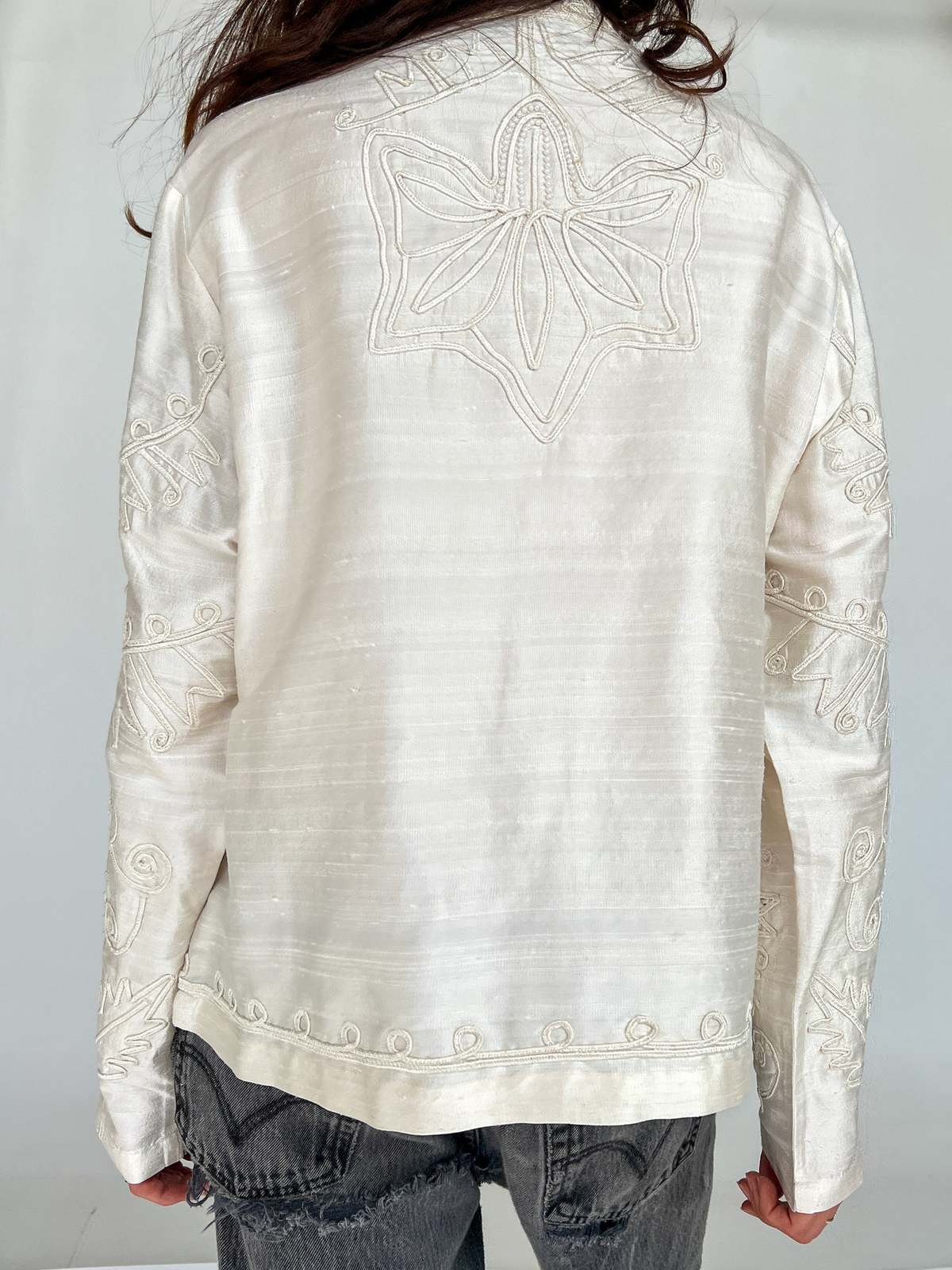 Silk Embroidered Jacket - White | Garmentory