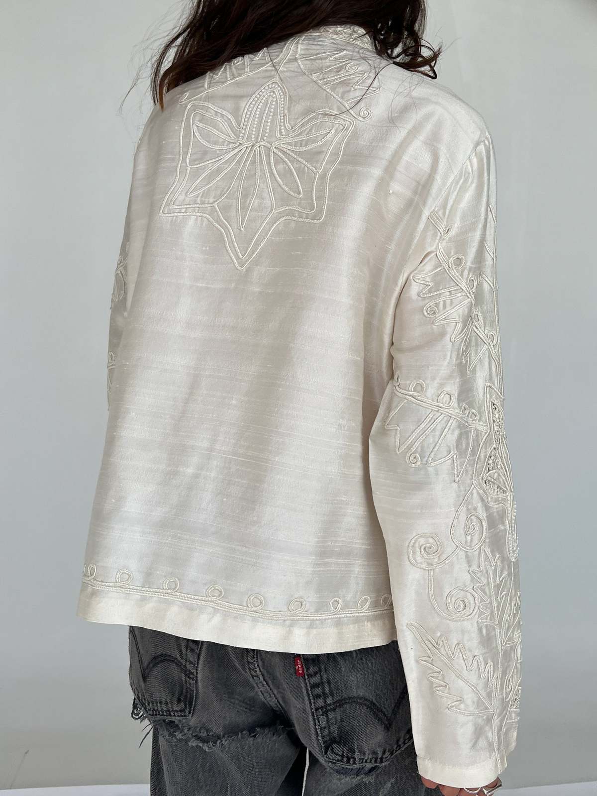 Silk Embroidered Jacket - White | Garmentory