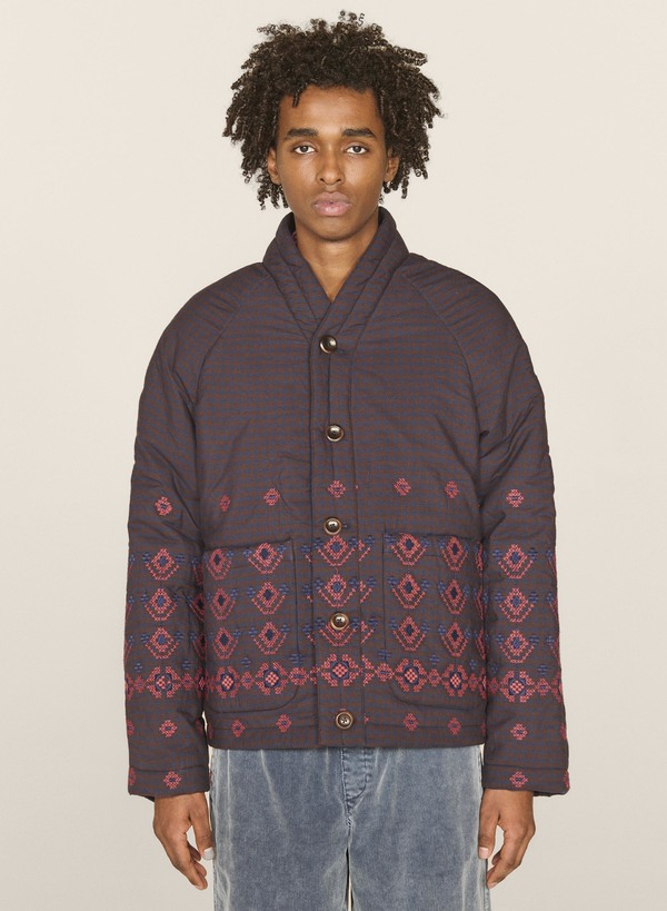 YMC Erkin Gingham Cotton Jacket - Navy/Brown | Garmentory