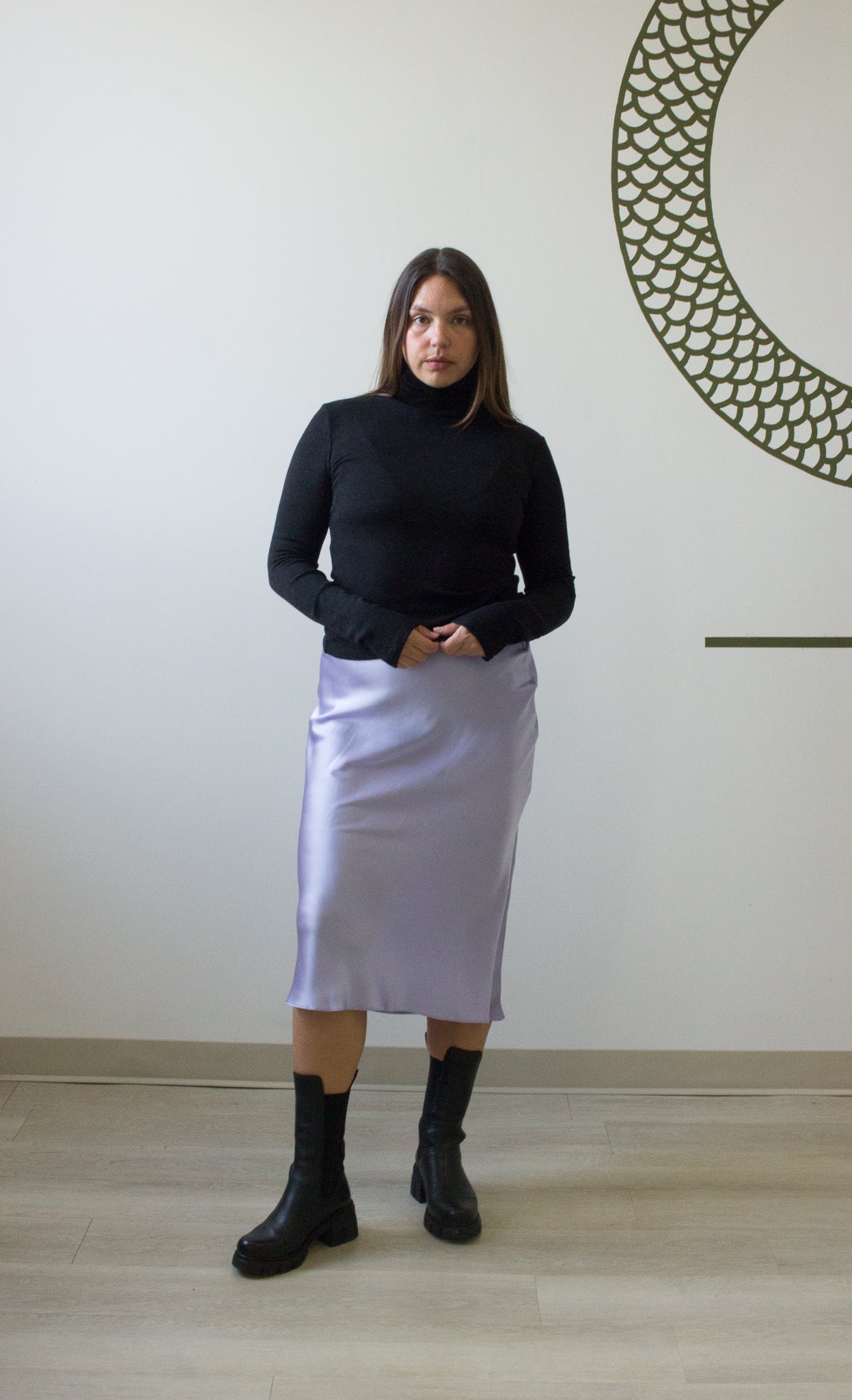 Jacoba Jane Classic Silk Satin Midi Skirt - Lavender | Garmentory