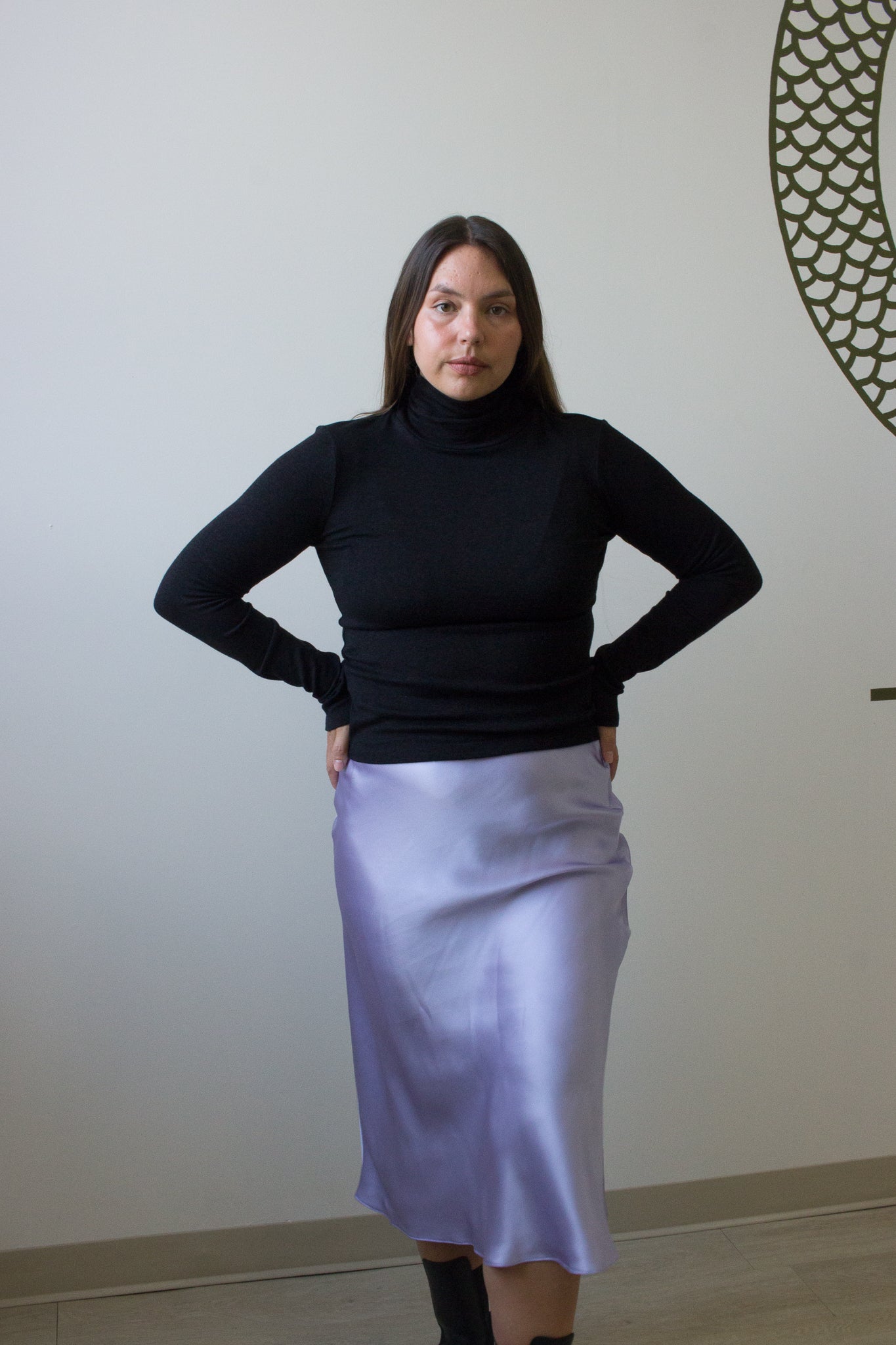 Jacoba Jane Classic Silk Satin Midi Skirt - Lavender | Garmentory